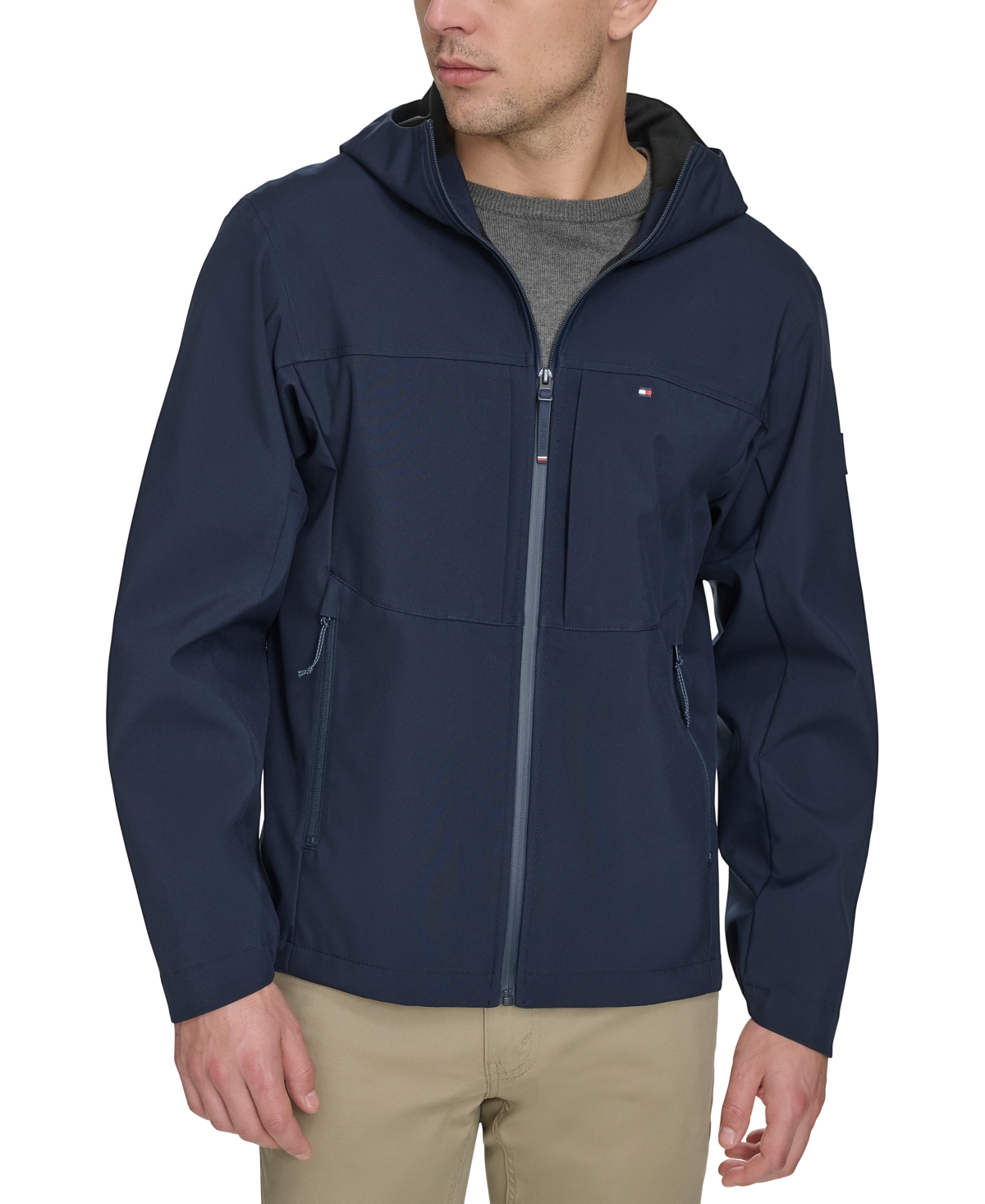 Click here for Tommy Hilfiger Mens Softshell Rain Hoodie - Navy prices