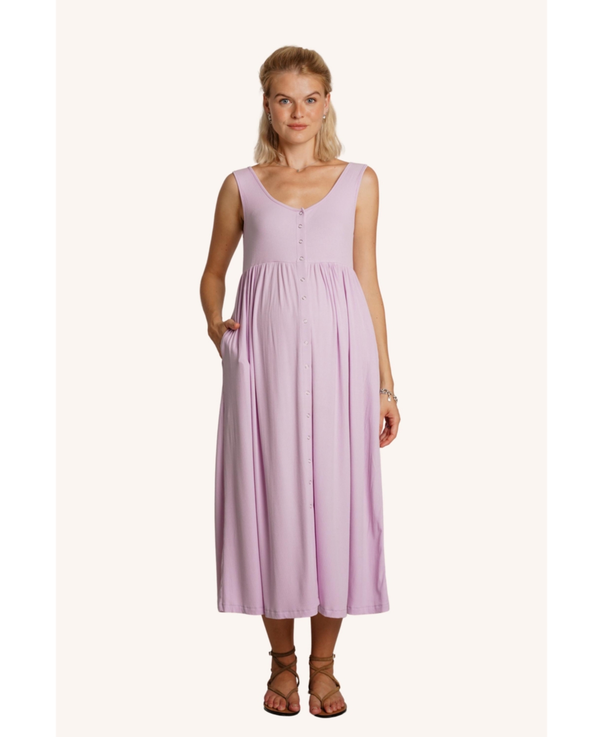 Click here for Ribbed Modal Henley Dress - Lavender prices