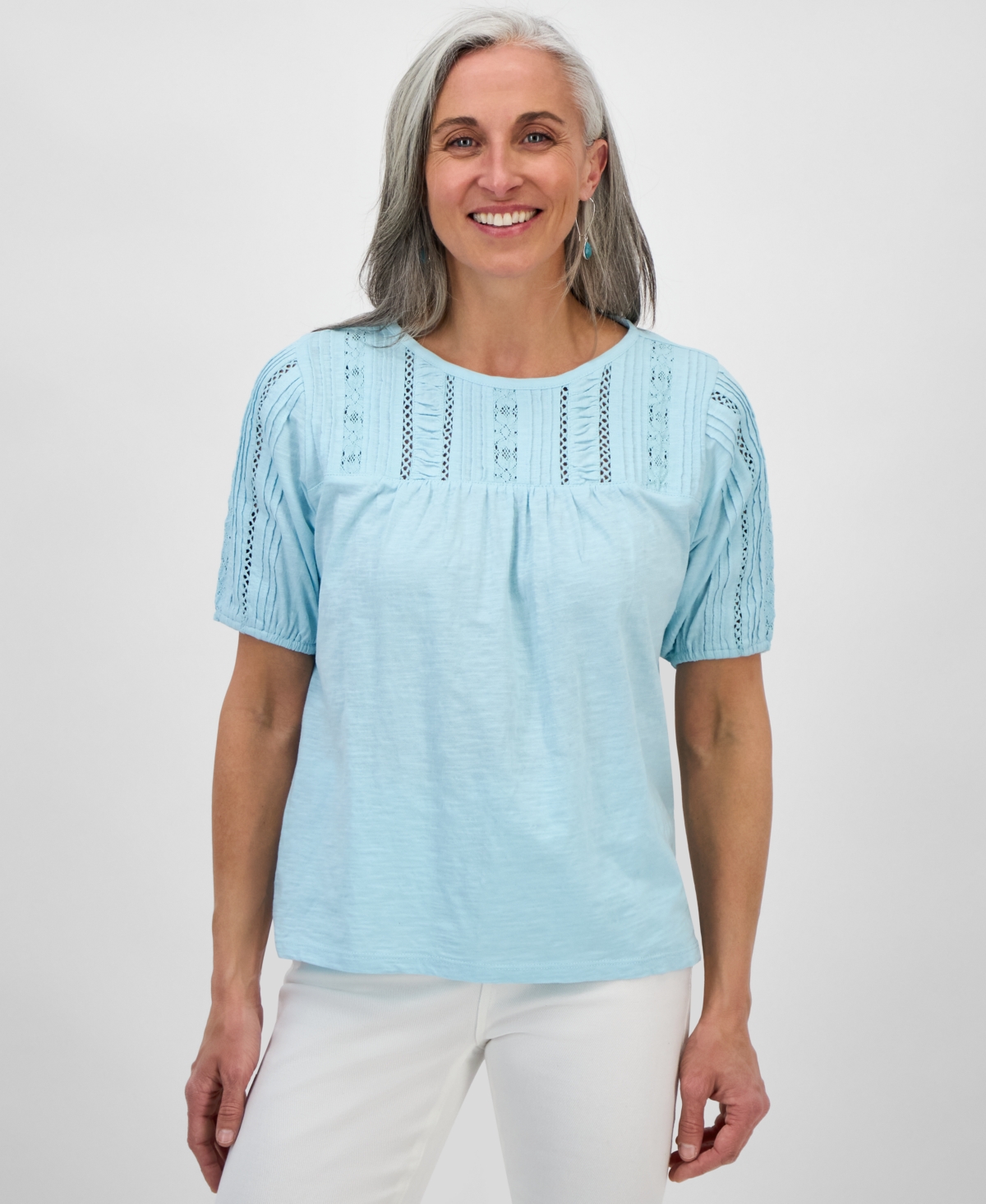 Click here for Style & Co Petite Solid Applique Cotton Short-Slee... prices