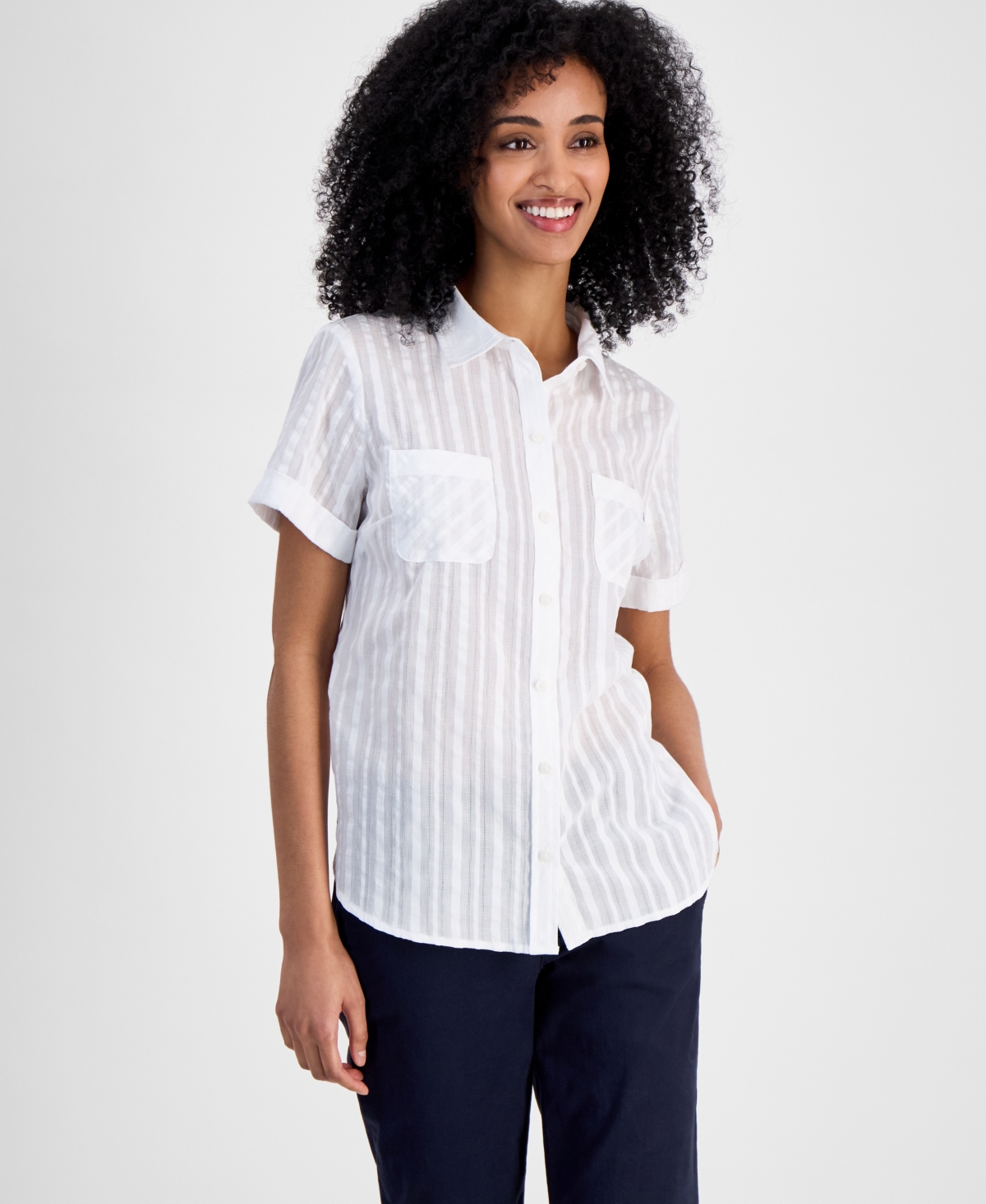 Click here for Tommy Hilfiger Womens Striped Cotton Camp Shirt -... prices
