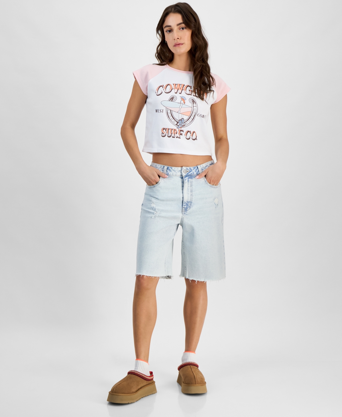 Click here for Juniors High-Rise Baggy Denim Jorts - Ice Wash prices