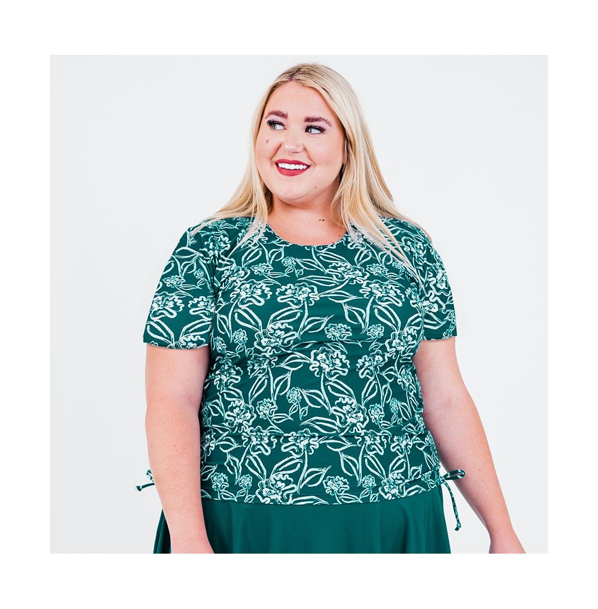 Click here for Calypsa Plus Size Adele Swim Top - Dark jade bloom... prices