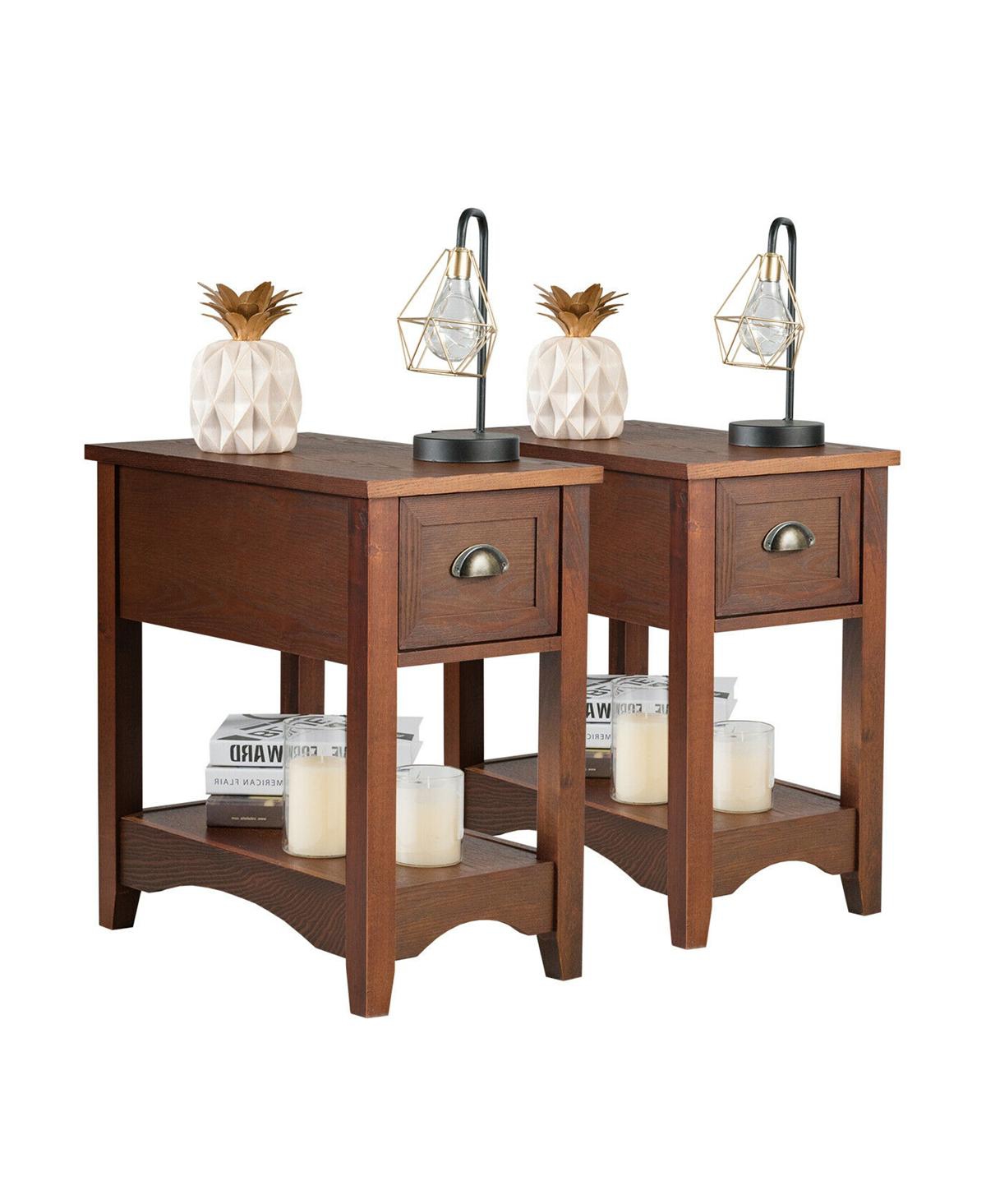 Click here for Set Of 2 Contemporary Side End Table with Drawer -... prices