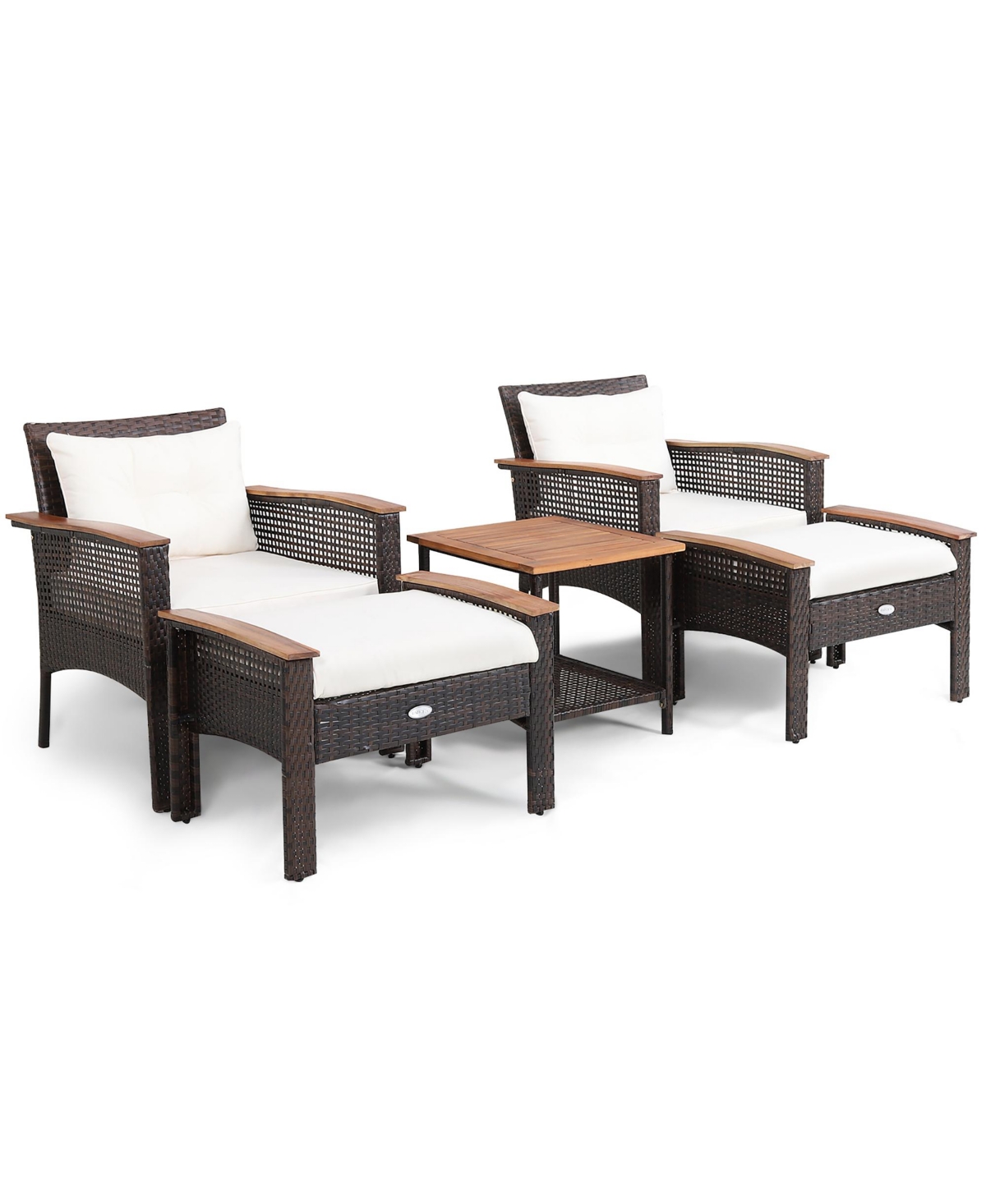 Click here for 5 Pieces Patio Rattan Furniture Set with Acacia Wo... prices