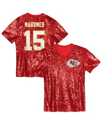 Outerstuff Girls Youth Patrick Mahomes Red Kansas City Chiefs Sequin V ...