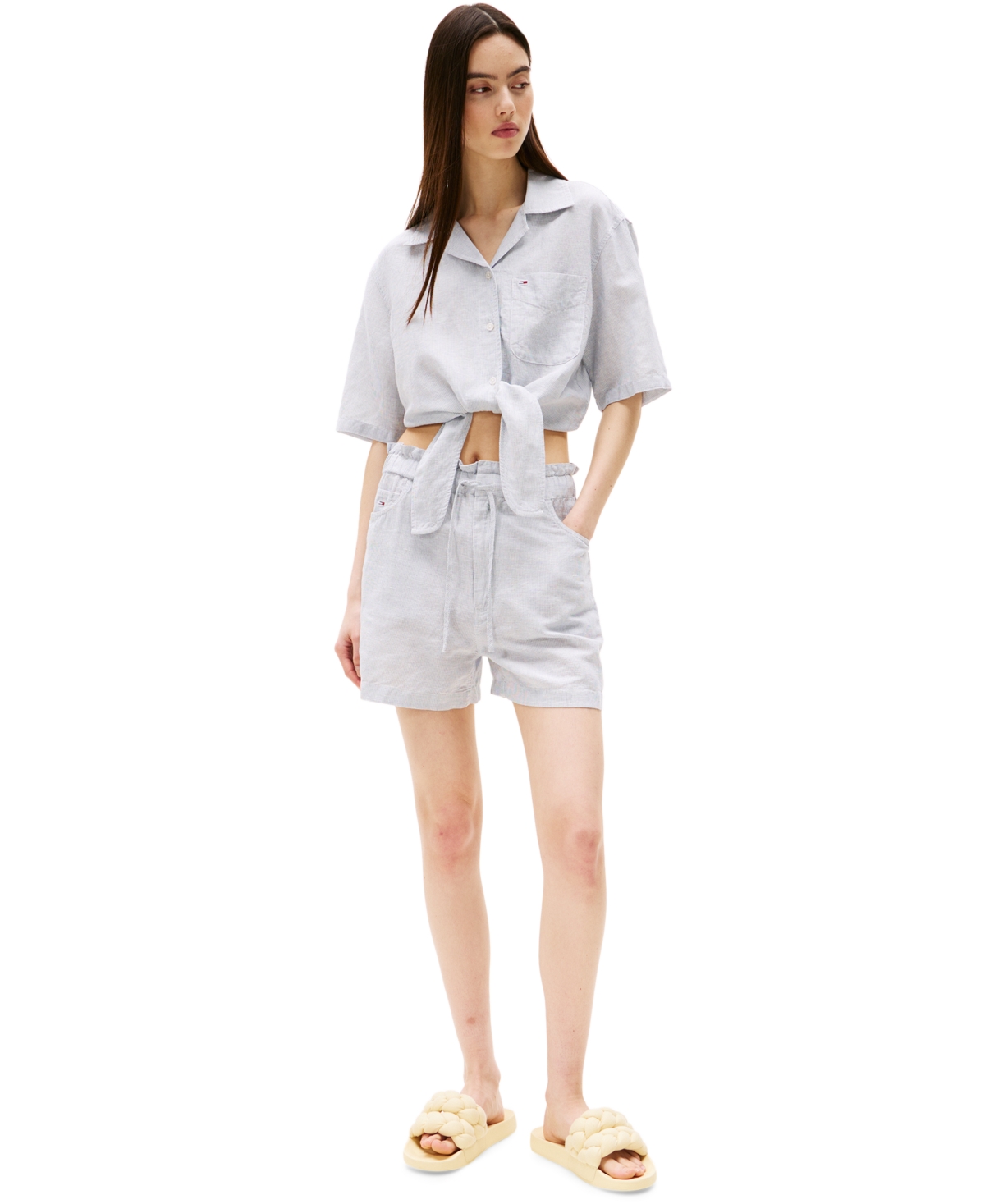 Click here for Tommy Jeans Womens Cotton-Linen Drawstring Shorts... prices