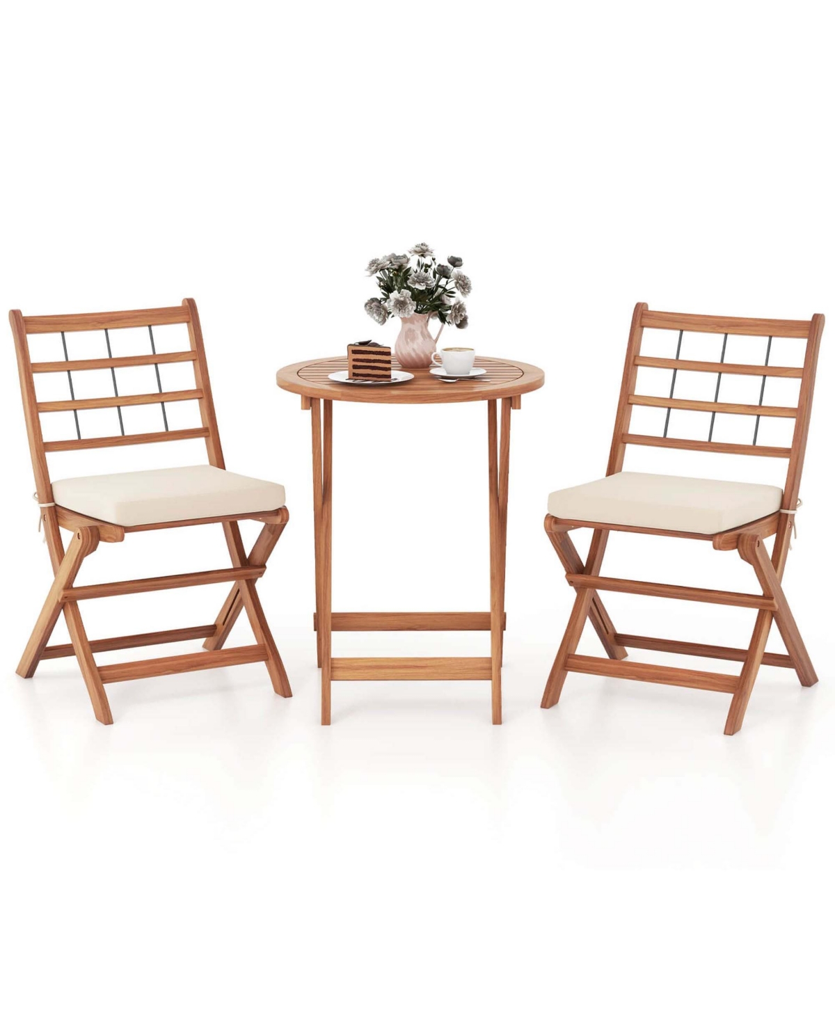Click here for 3 Pcs Acacia Wood Patio Bistro Set Folding Outdoor... prices