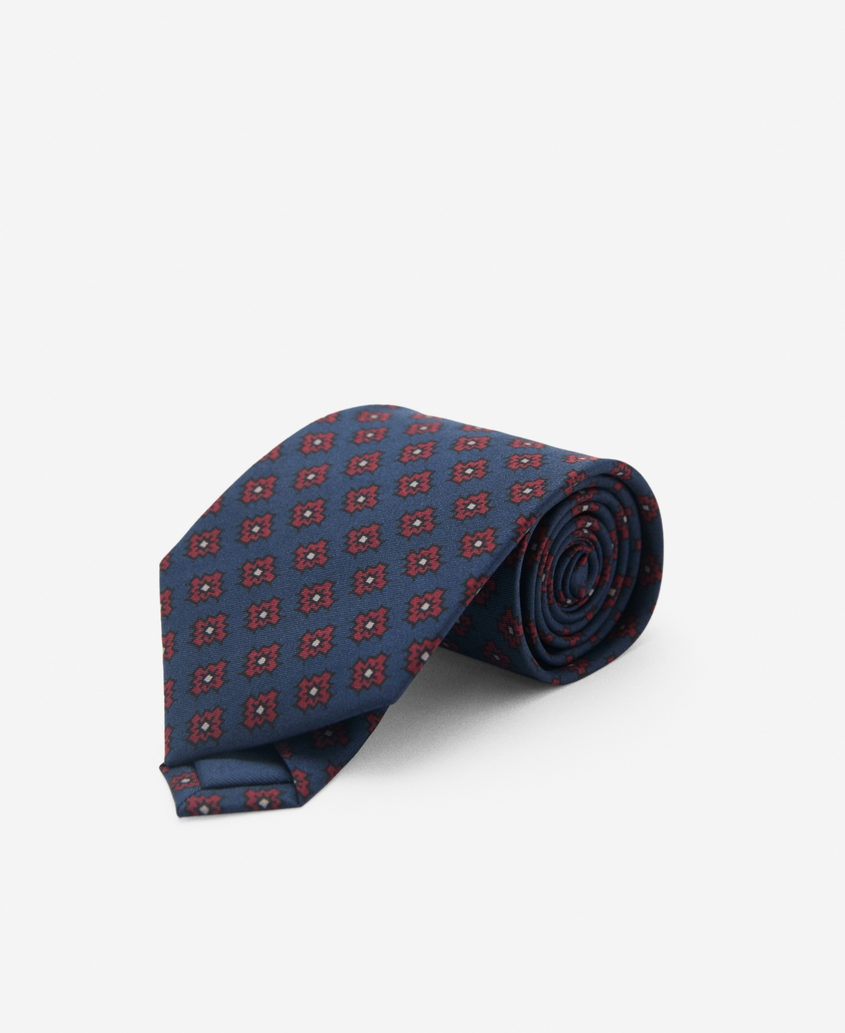 Click here for Mango Mens Geometric Patterned Silk Tie - Dark Nav... prices