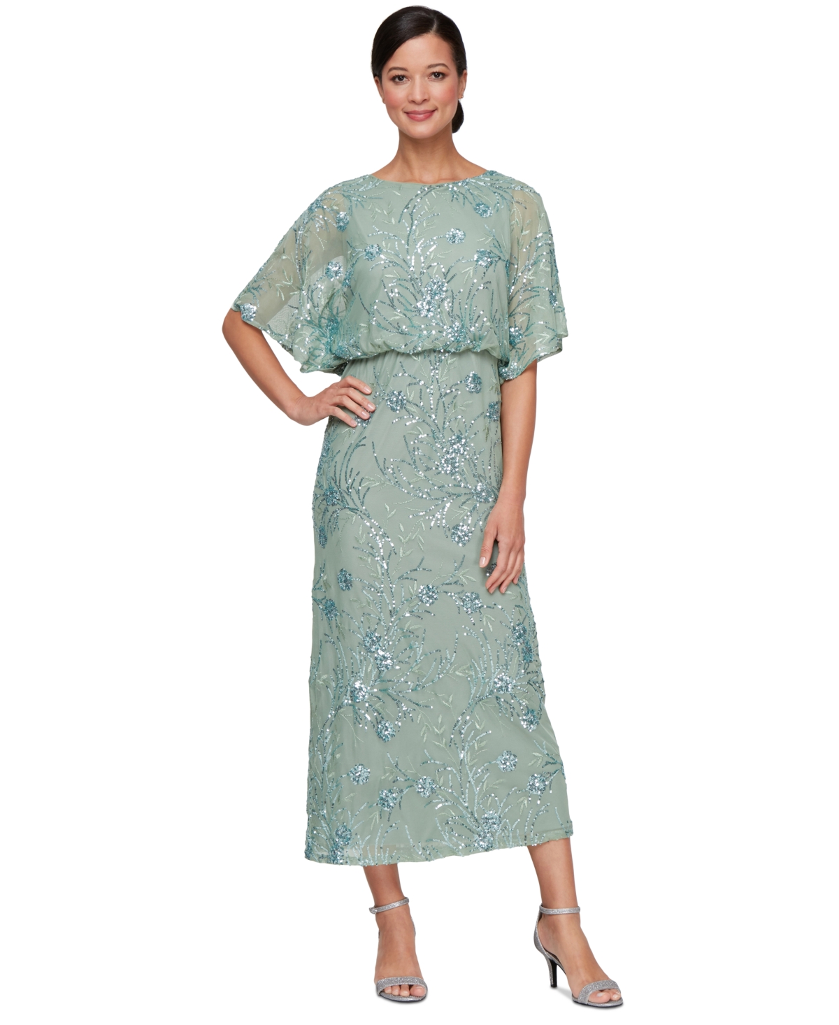 Click here for Sl Fashions Womens Sequined Blouson Midi Dress - S... prices