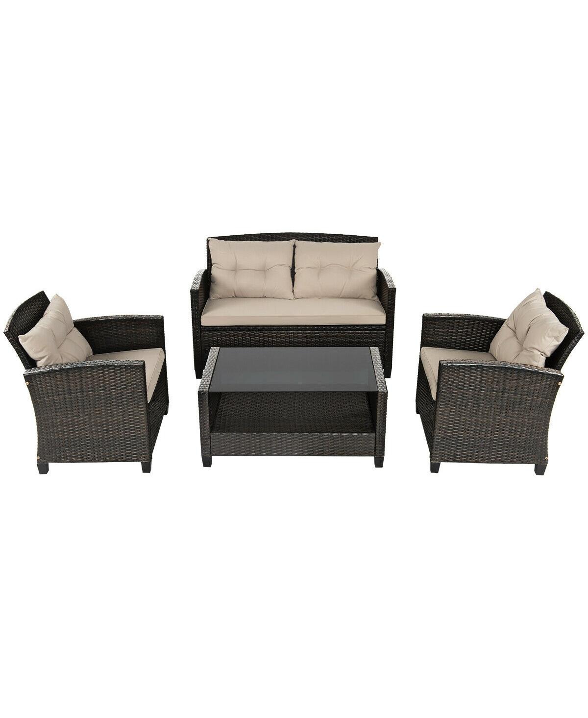 Click here for 4 Pieces Outdoor Rattan Furniture Set with Glass T... prices