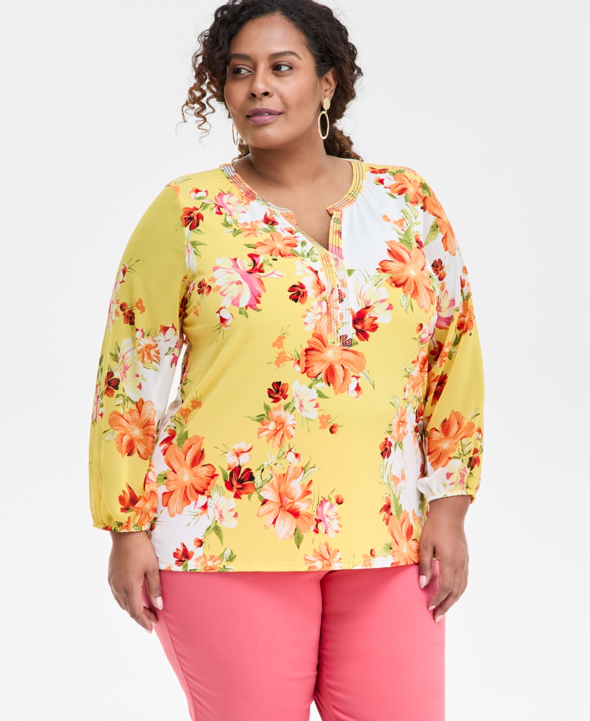 Click here for Jm Collection Plus Size Printed Embellished Top  E... prices