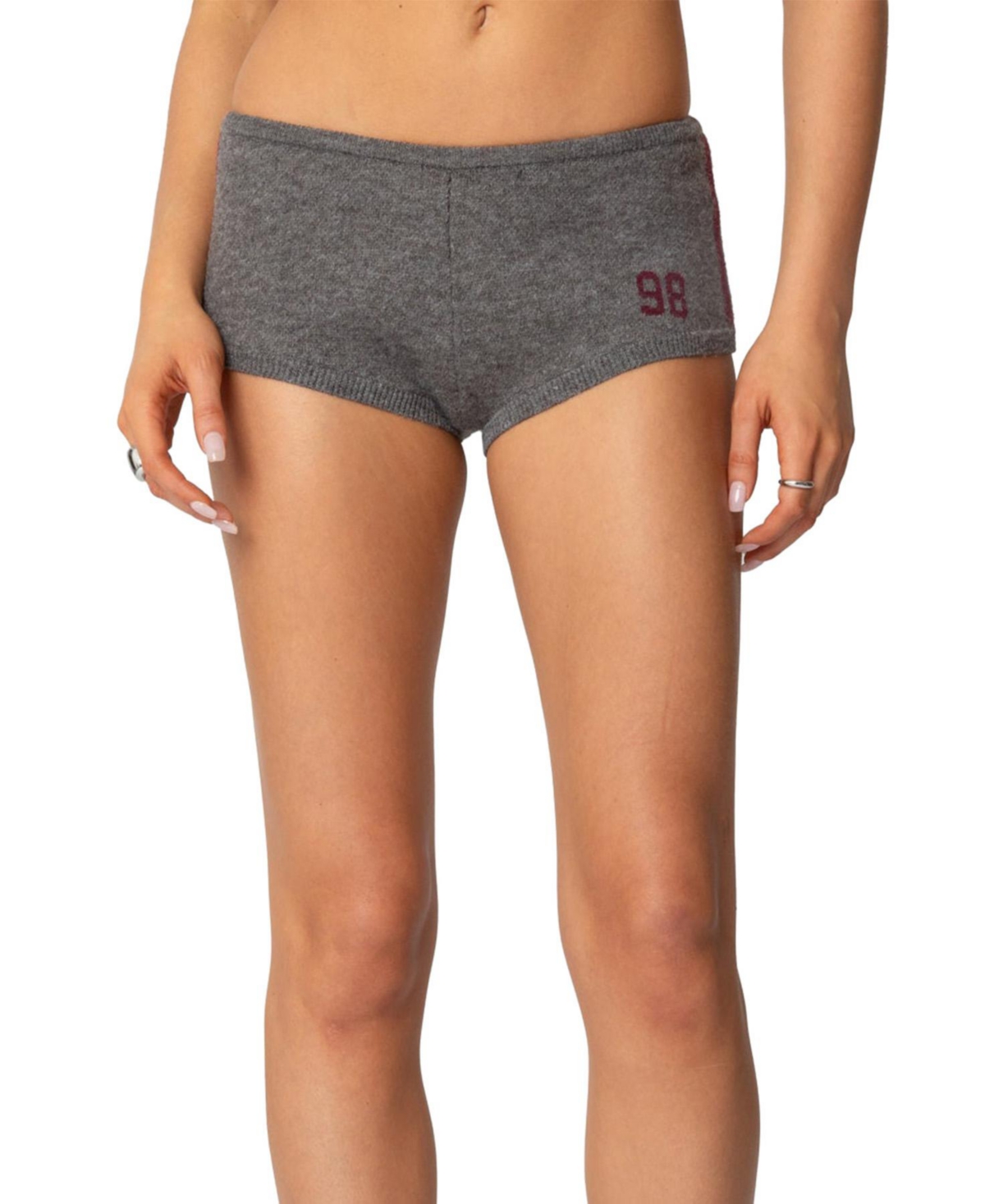 Click here for Edikted Womens Heart Knit Micro Shorts - Gray prices