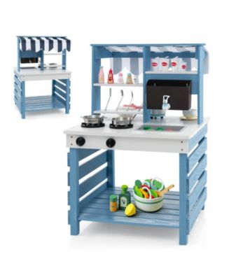 Double-Sided Play Kitchen and Grocery Stand with Stoves Fun Toy for ...
