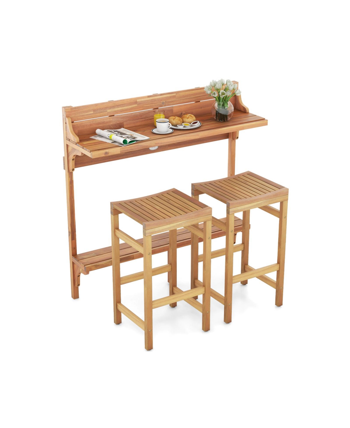 Click here for 3 Pieces Patio Acacia Wood Bar Table Set with Foot... prices