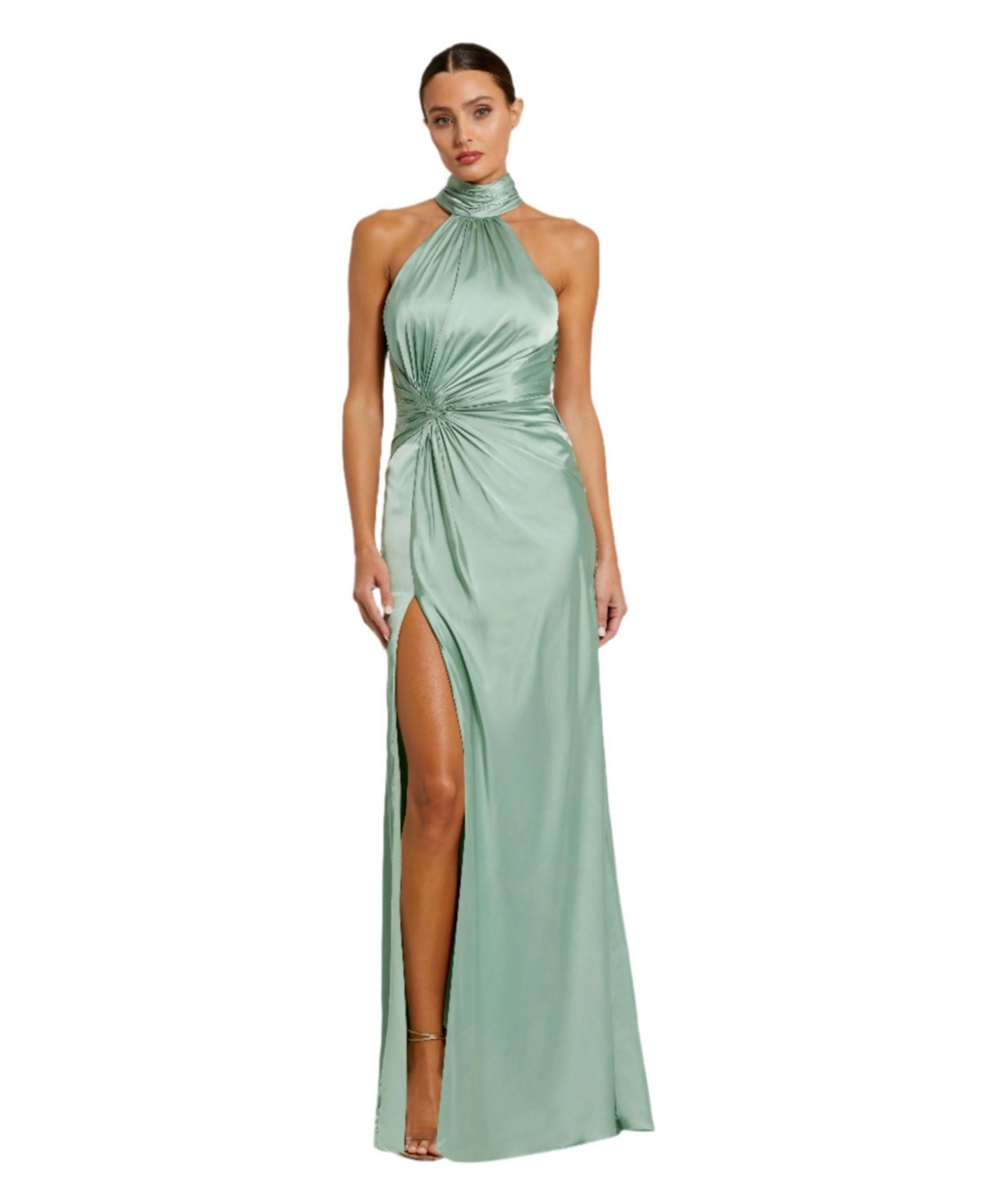 Click here for Womens Open Back High Neck Side Ruched Gown - Sage prices