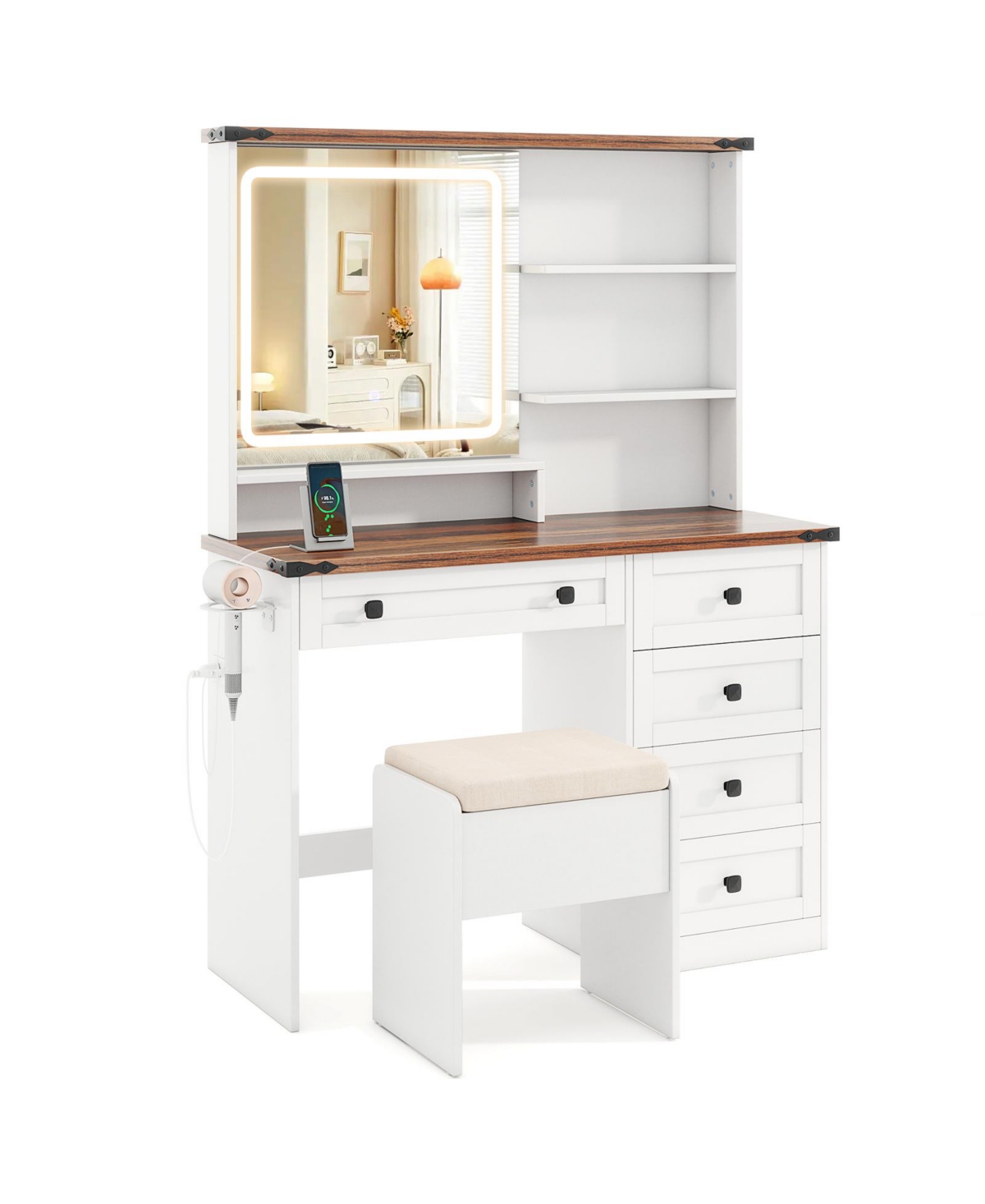 Click here for Farmhouse Vanity Set with Mirror and 3-Color Light... prices