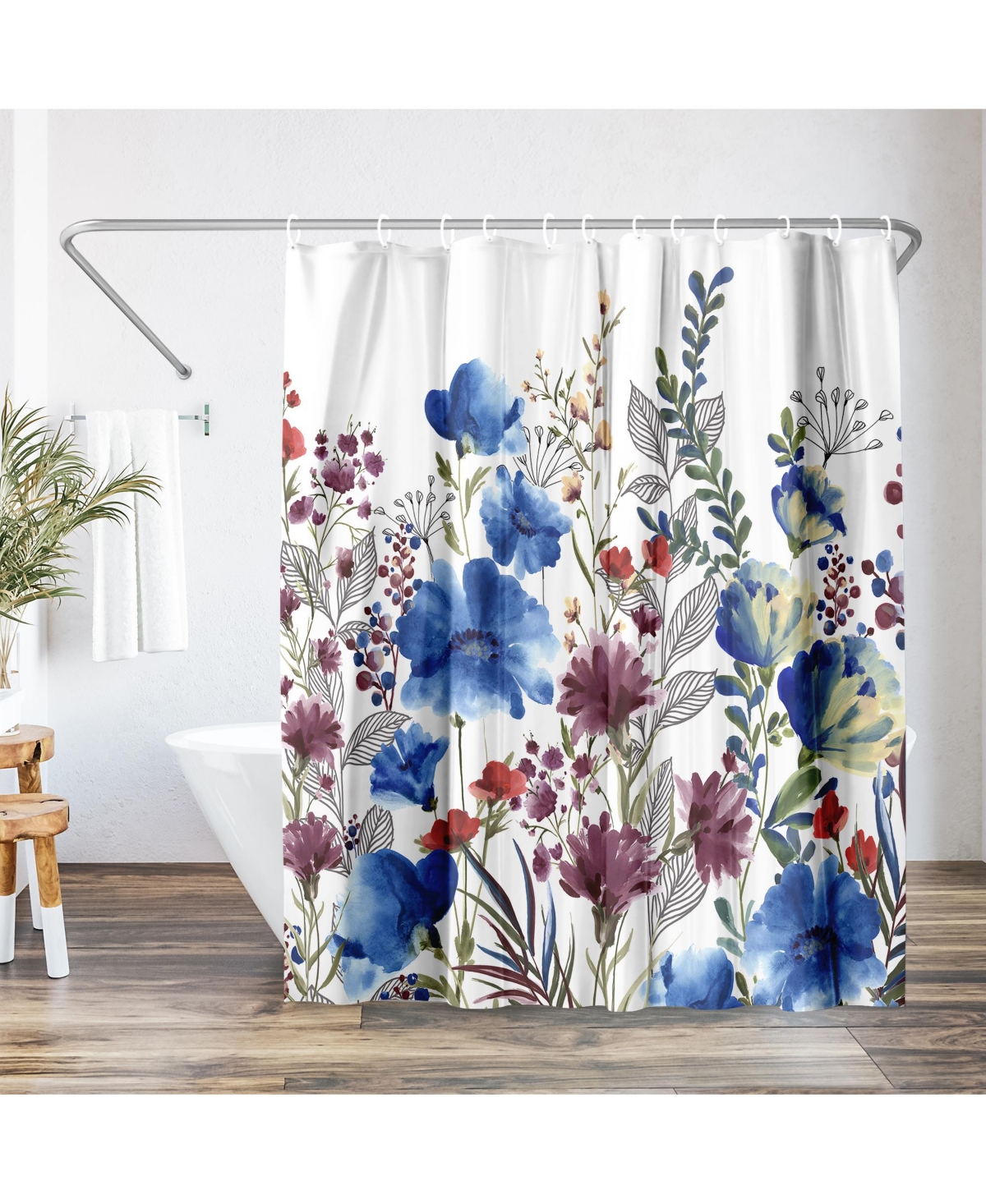 Click here for 71x74 Blue Floral Shower Curtain - 100 Polyester -... prices
