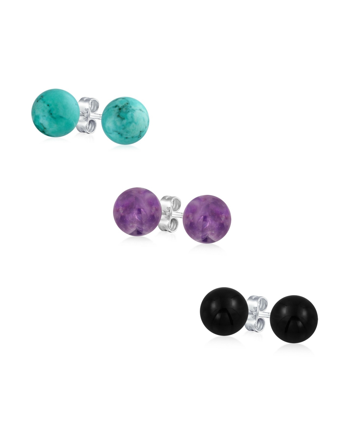 Click here for Bling Jewelry Set of 3 Natural Stones Ball Stud Ea... prices