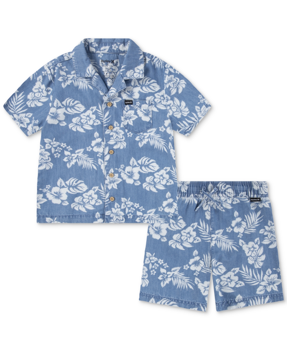 Click here for Hurley Toddler Boys Chambray Printed Camp Shirt &... prices