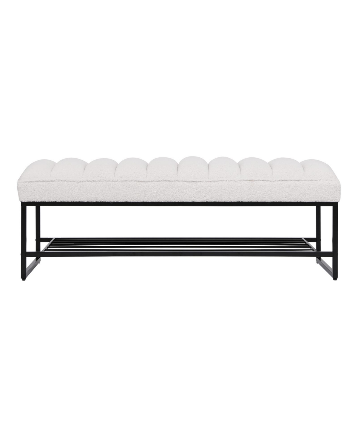 Click here for Modern Tufted Bench With Metal Shelf  Sherpa Uphol... prices