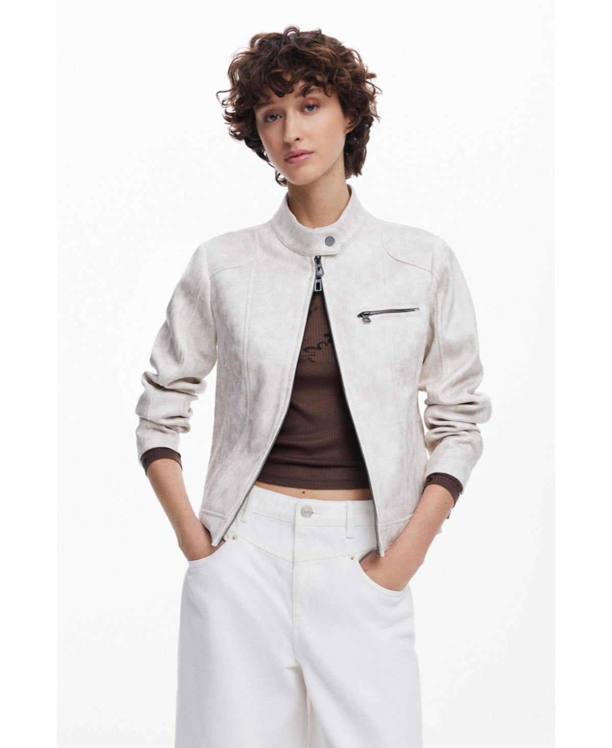 Click here for Desigual Womens Mandarin collar jacket - White prices
