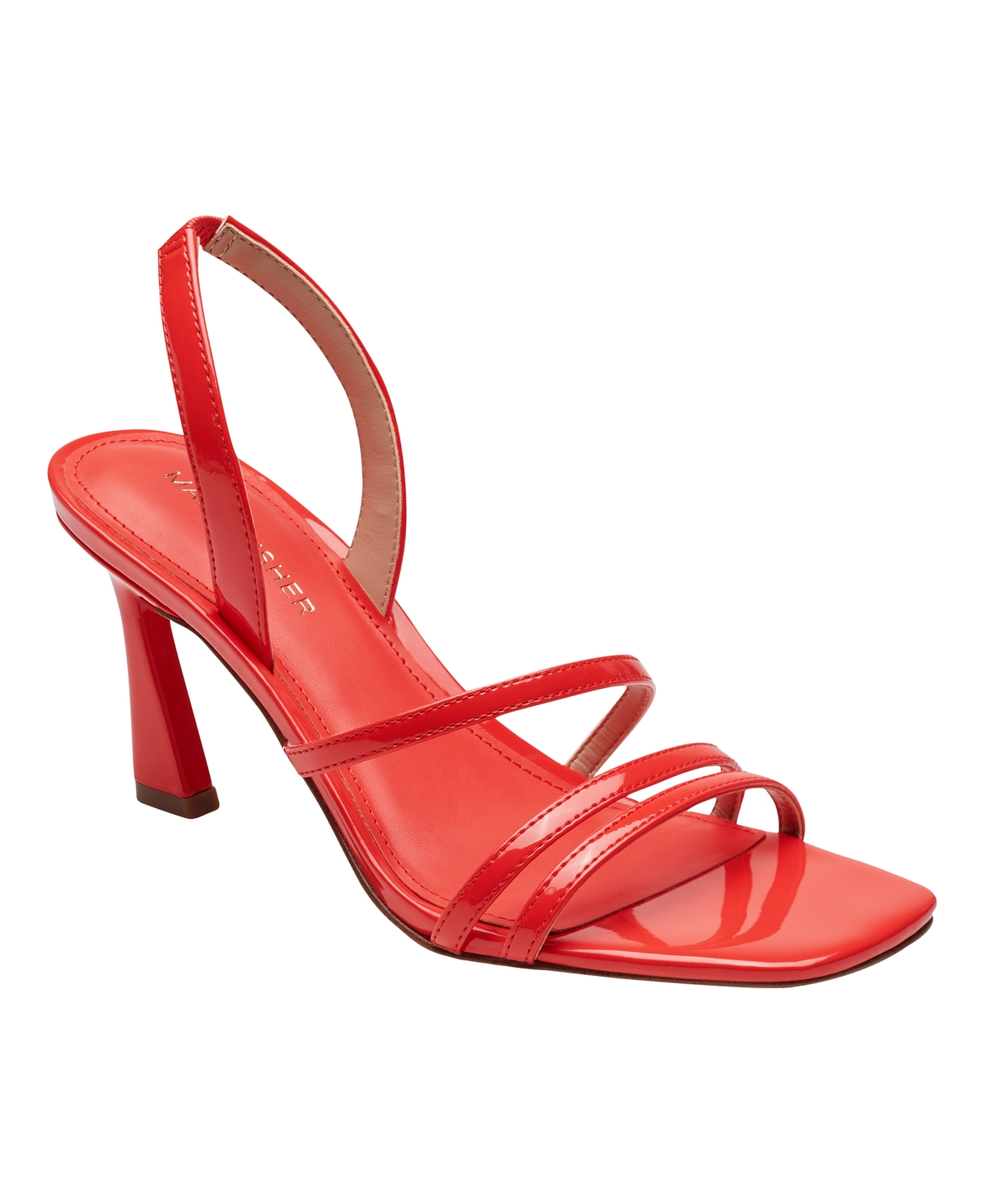 Marc Fisher Womens Nalina Strappy Slip-On Sandals - Fire Coral Patent