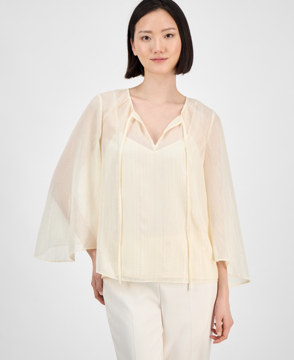 Click here for Anne Klein Womens Tie-Neck Blouse - Lt Dune prices