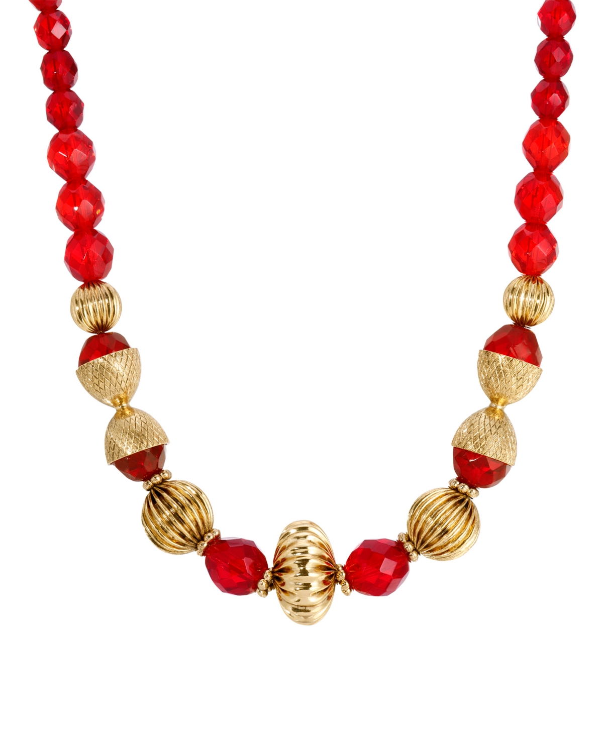 Click here for 2028 14K Gold Dipped Red Glass Gold Bead Necklace... prices