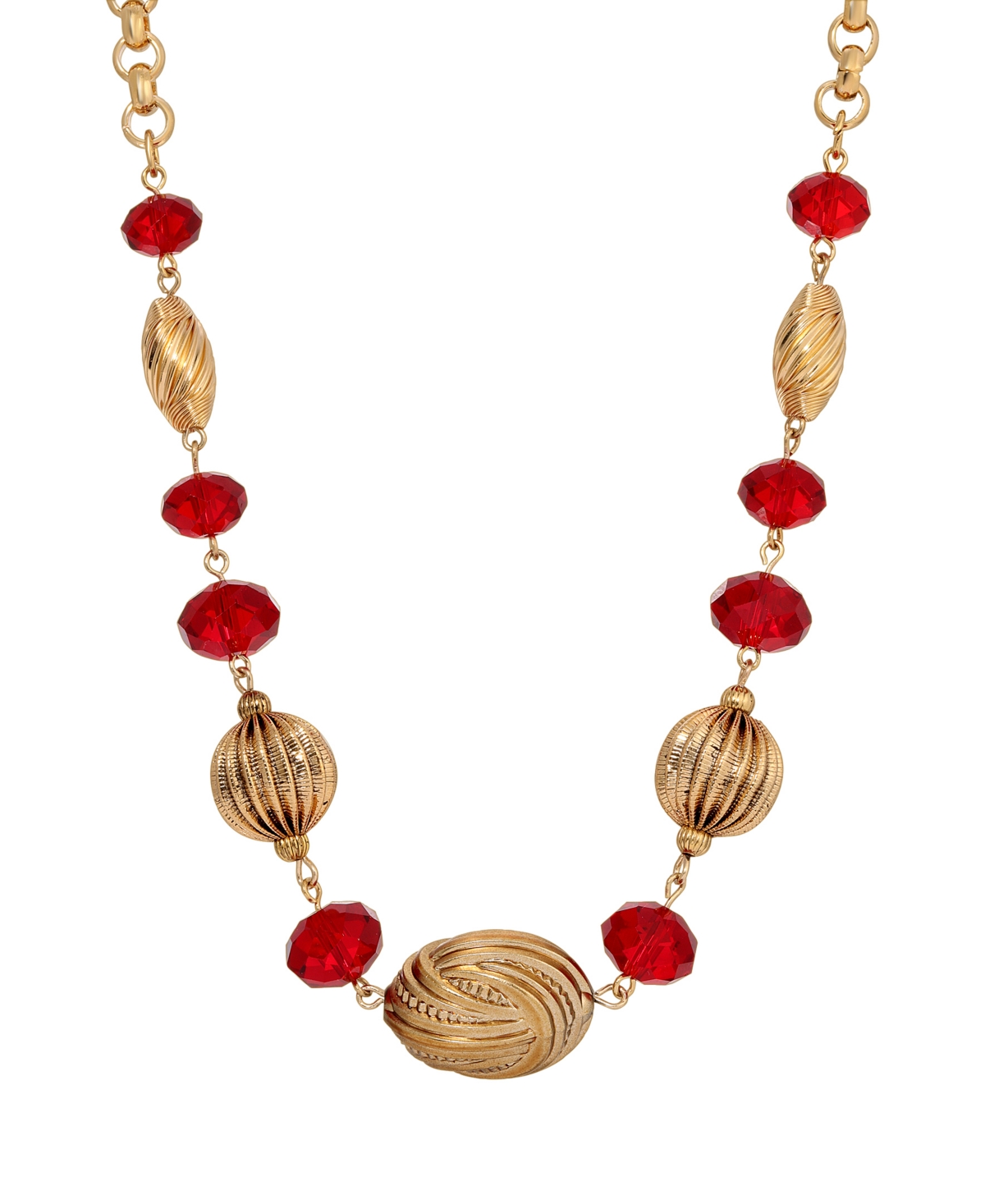 Click here for 2028 Gold-Tone Red Glass Bead Necklace - Red prices