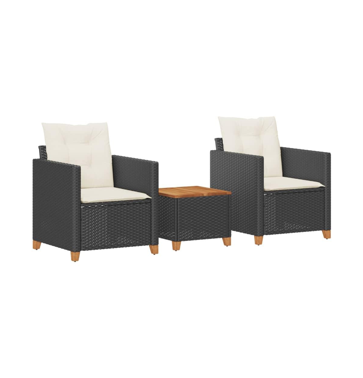 Click here for 3 Piece Bistro Set with Cushions Black Poly Rattan... prices