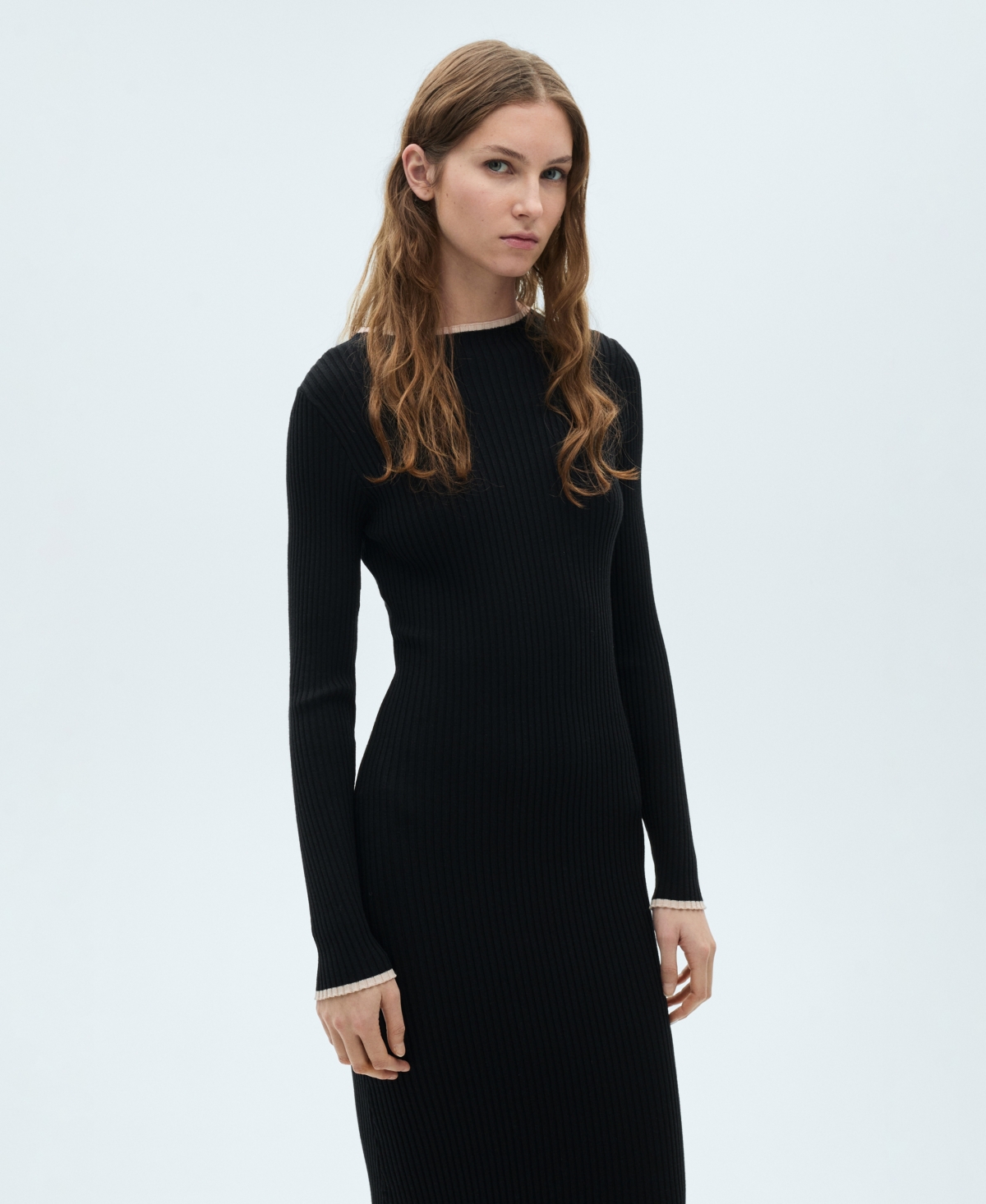 Click here for Mango Womens Contrast Ribbed Knit Dress - Black prices