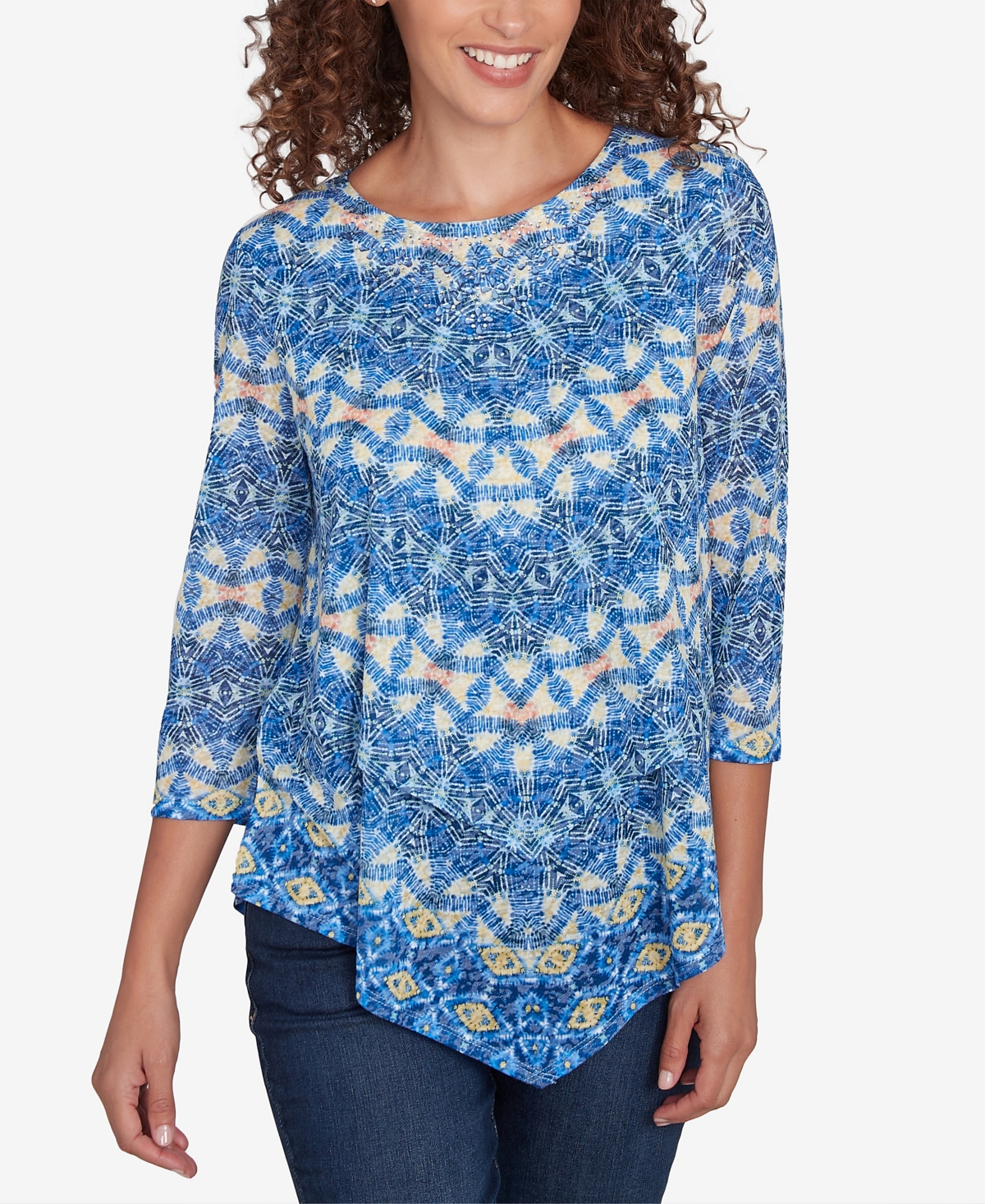 Click here for Ruby Rd. Petite Chevron Burnout Knit Crew Neck Top... prices