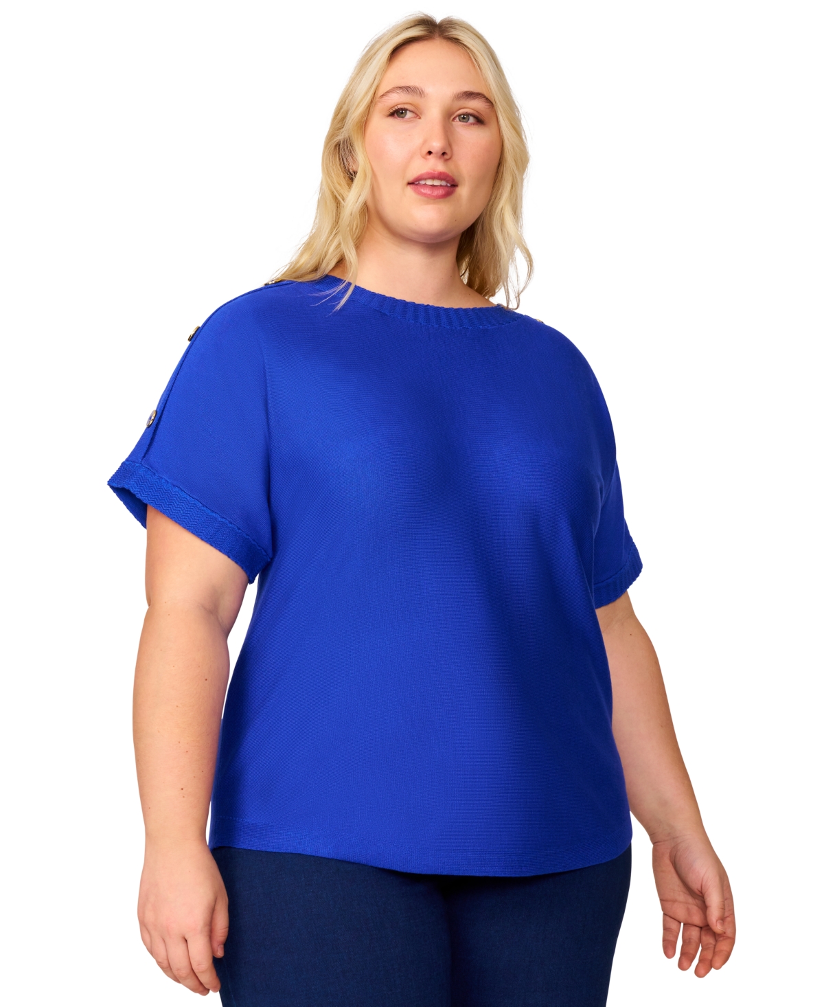 Click here for Melissa Paige Plus Size Zigzag-Trim Button-Shoulde... prices