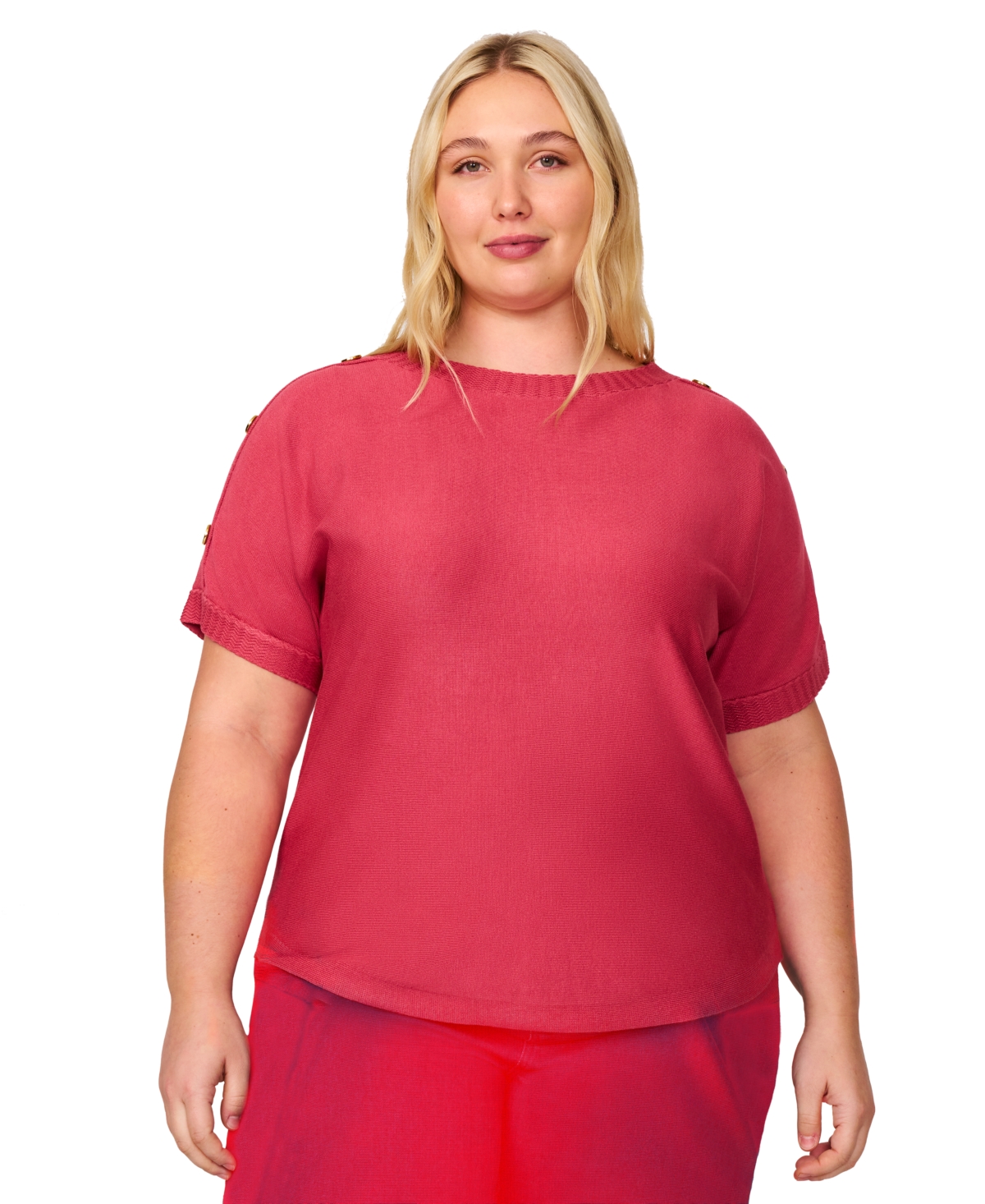 Click here for Melissa Paige Plus Size Zigzag-Trim Button-Shoulde... prices