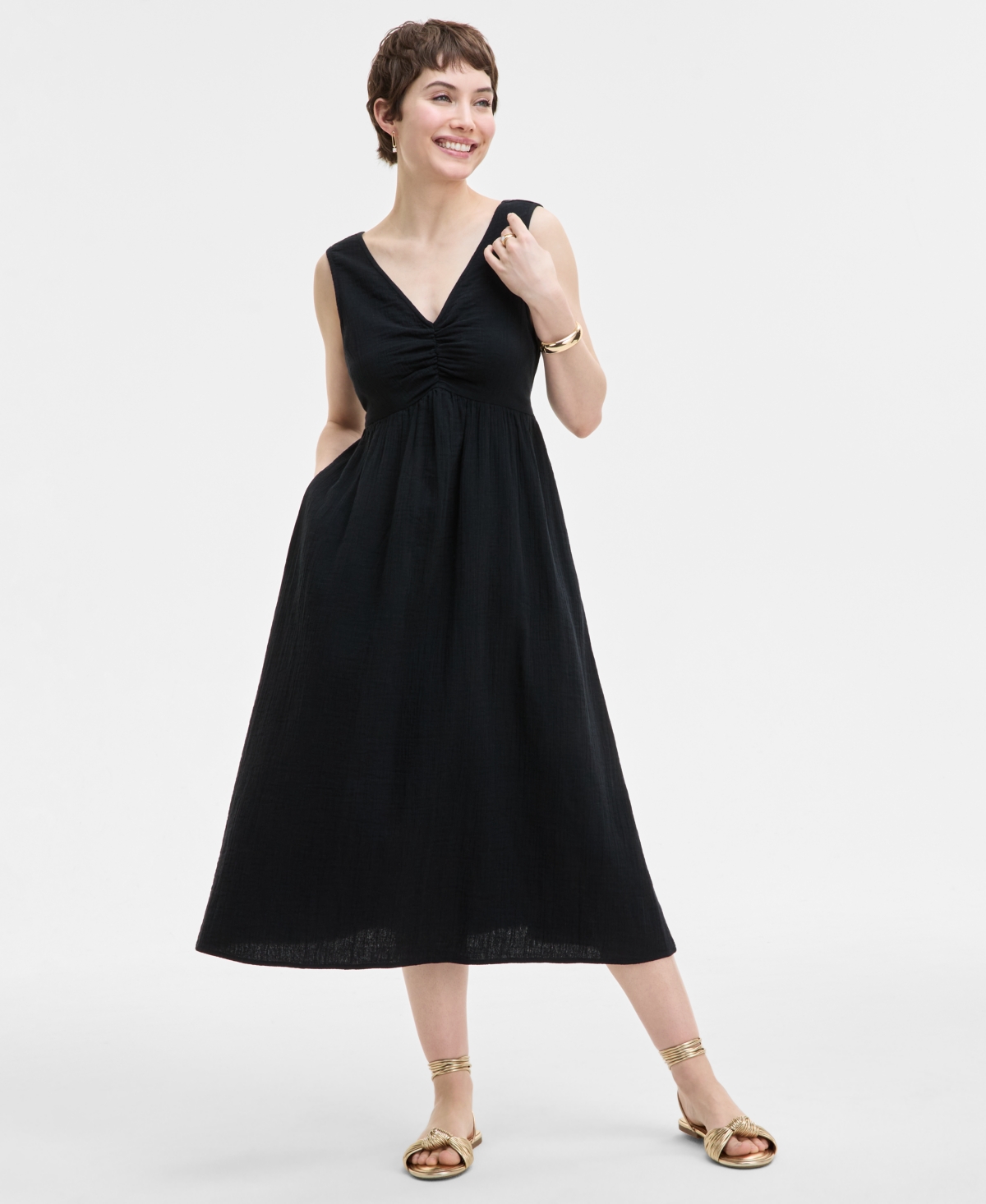 Click here for On 34th Womens Gauze Double V-neck Empire Midi Dre... prices