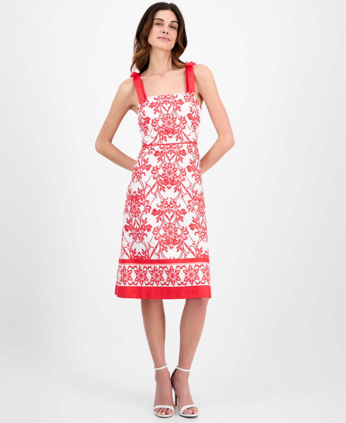 Click here for Anne Klein Womens Printed Bow-Shoulder Border-Hem... prices