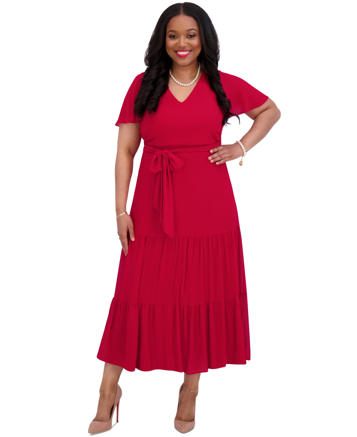 Click here for Kasper Womens V-Neck Flutter-Sleeve Maxi Dress  Re... prices