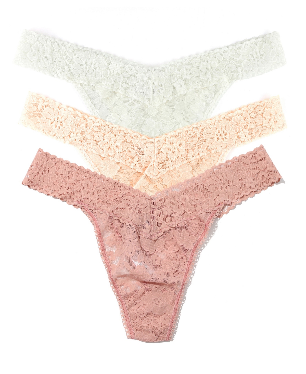 Hanky Panky Womens Daily Lace Original Rise Thong Underwear 3 Pack - Desert Rose  Vanilla  Marshmallow