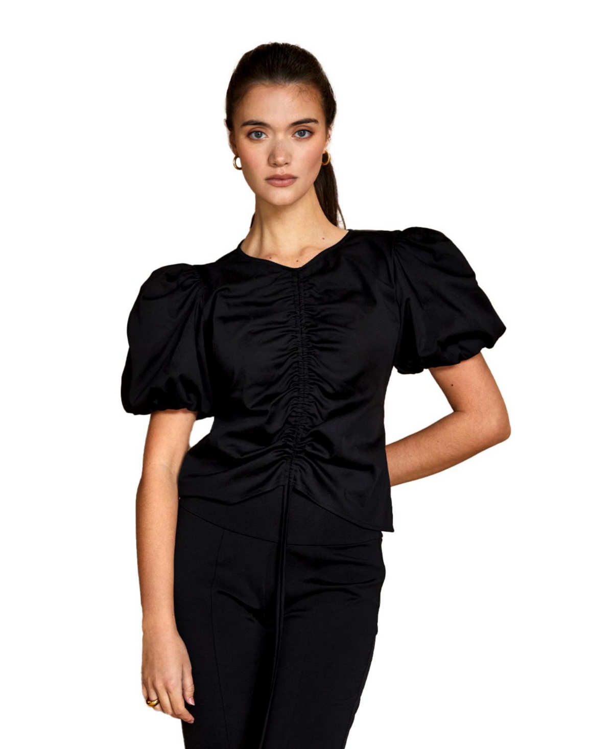 Click here for Crescent Womens Reese Balloon Sleeve Top - Black prices