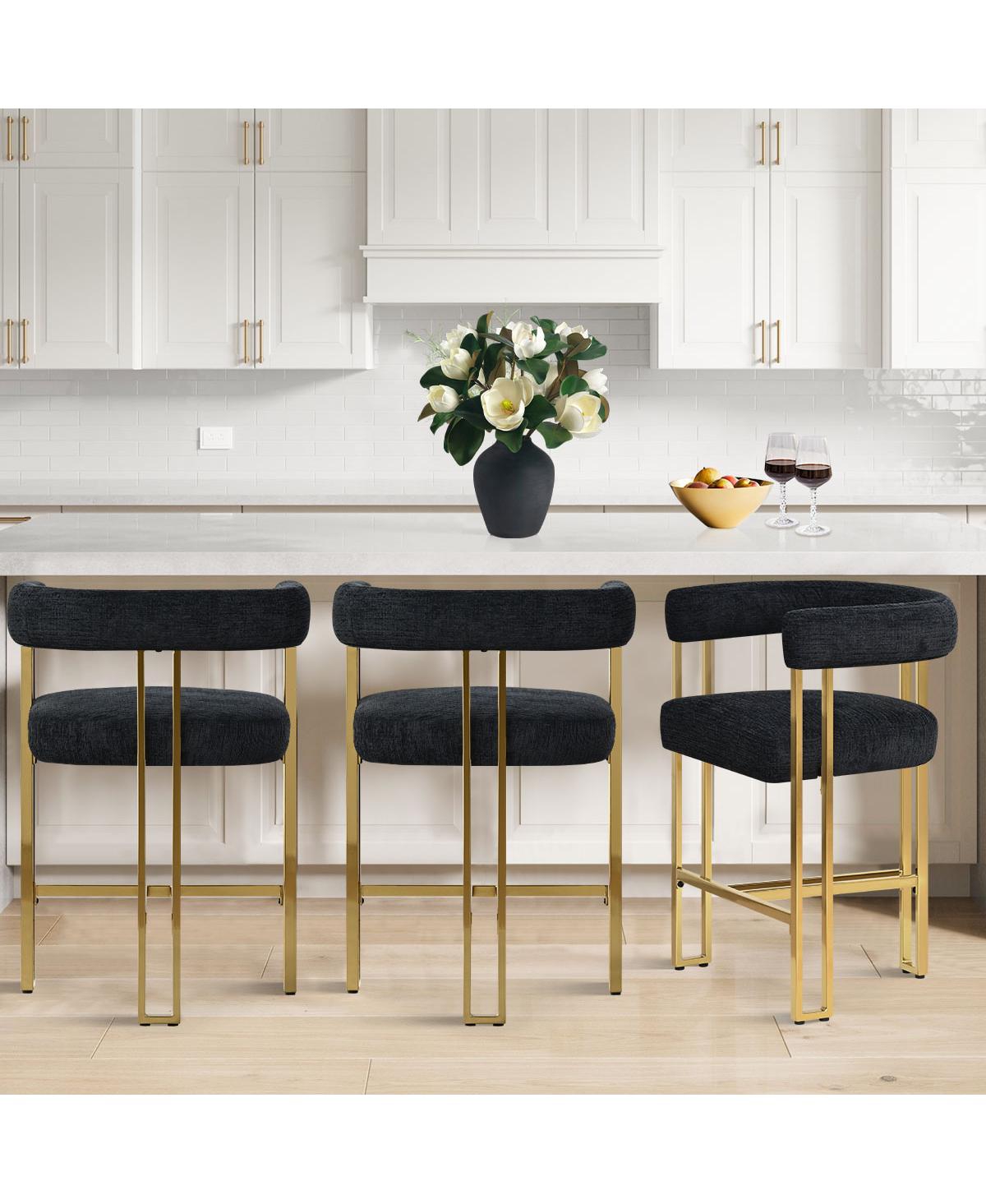 Click here for Set of 3 Counter Height Bar Stools  Chenille Uphol... prices