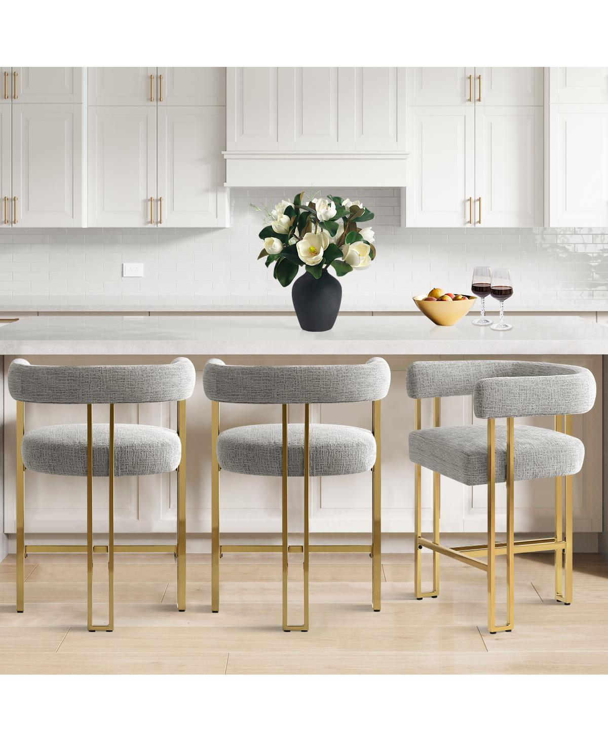 Click here for Set of 3 Counter Height Bar Stools  Chenille Uphol... prices