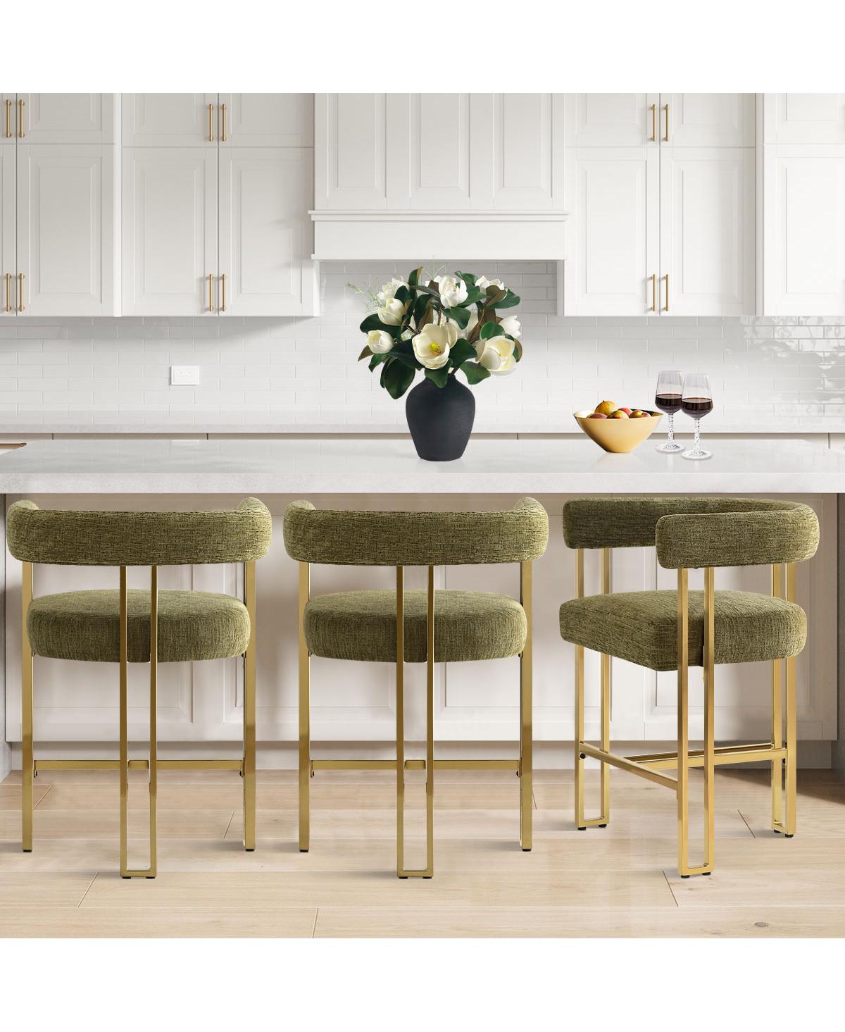 Click here for Set of 3 Counter Height Bar Stools  Chenille Uphol... prices