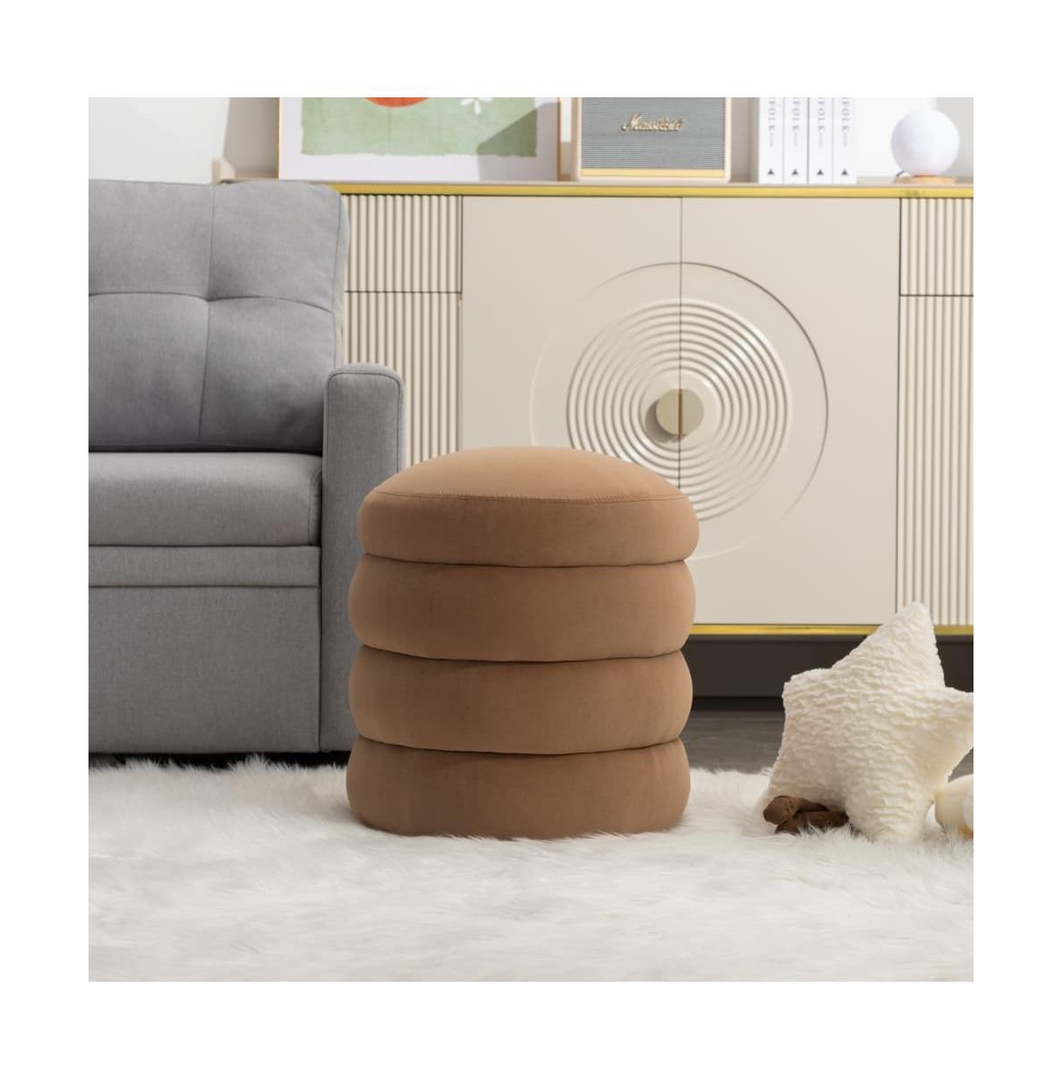 Click here for Velvet Upholstered Round Ottoman  Soft Footrest St... prices