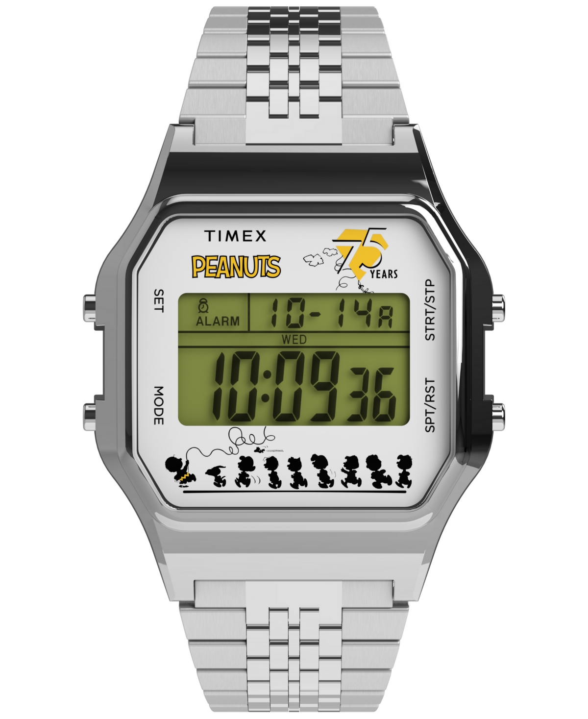 Timex Mens Quartz Digital Silver-Tone Stainless Steel Watch  34mm - Silver-tone