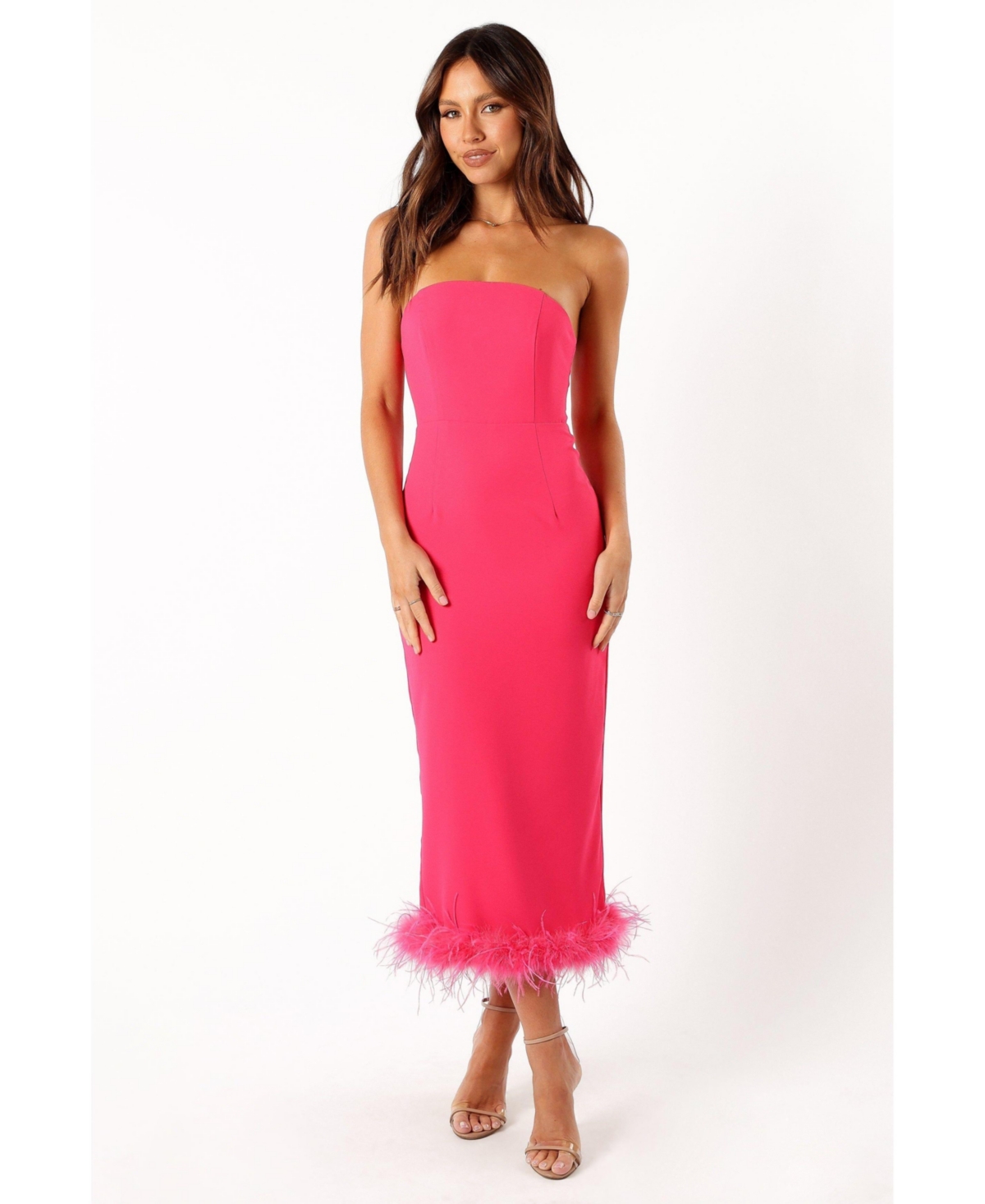 Click here for Petal and Pup Womens Darbie Strapless Feather Midi... prices