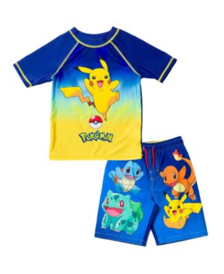 Pokemon Boys Pikachu UPF 50+ Rash Guard Swim Trunks Outfit Set to - Macy's