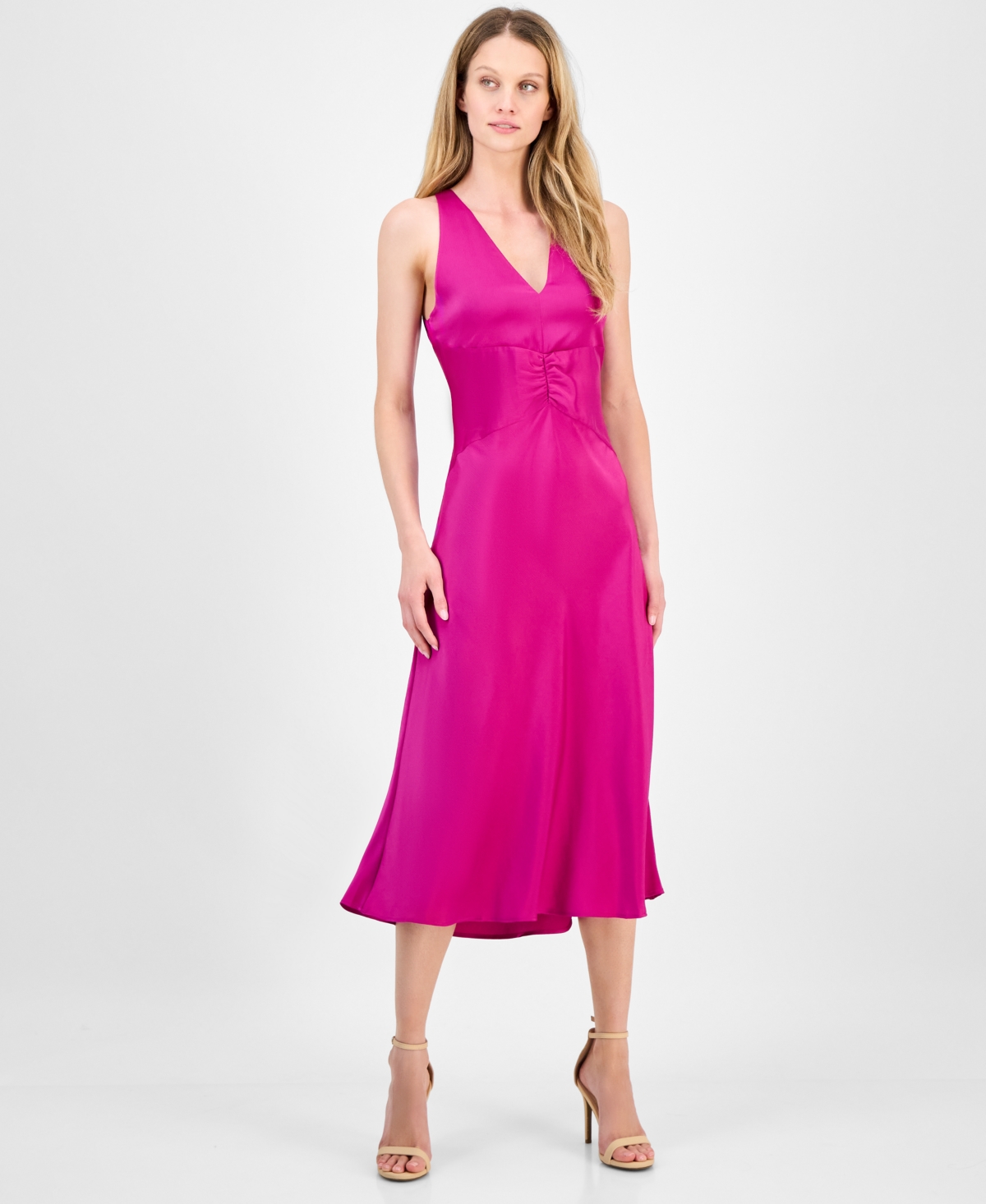 Click here for Boss Orange Womens V-Neck Sleeveless Satin Midi Dr... prices