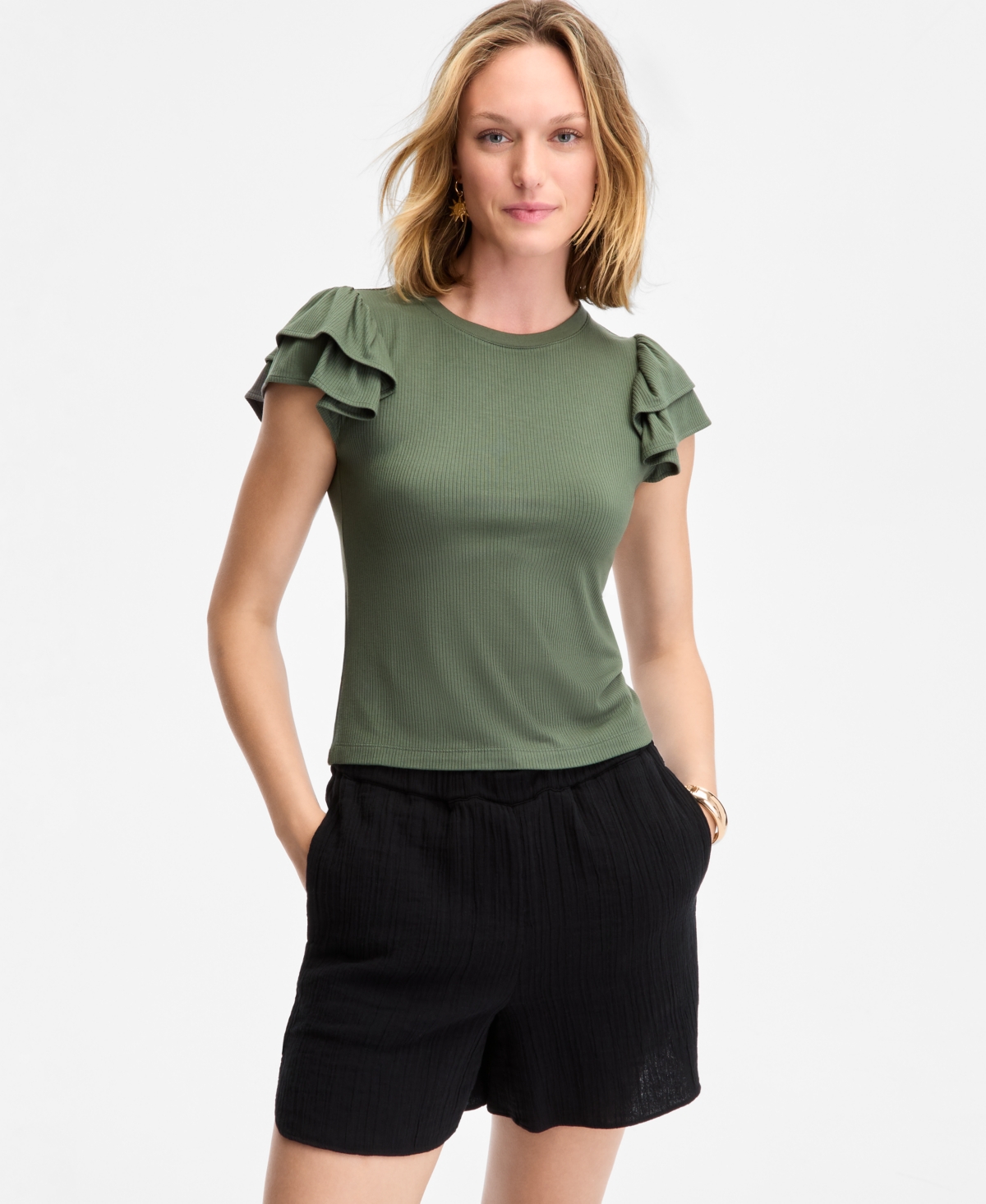Click here for On 34th Womens Flutter-Sleeve Ribbed Top  Created... prices