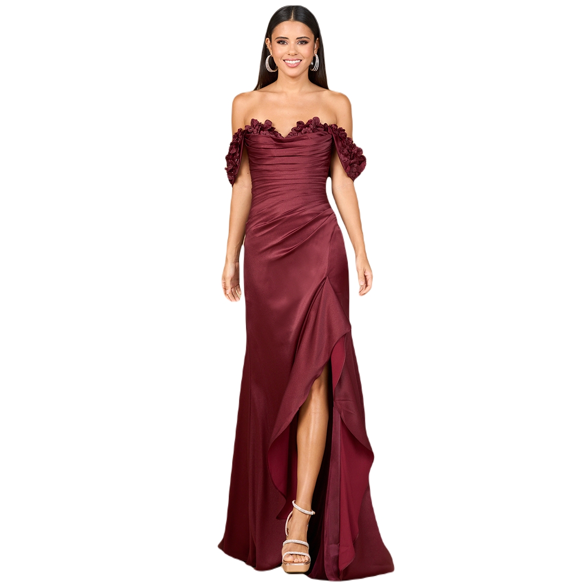 Click here for Lara Womens Off Shoulder Crepe Gown - Burgandy prices