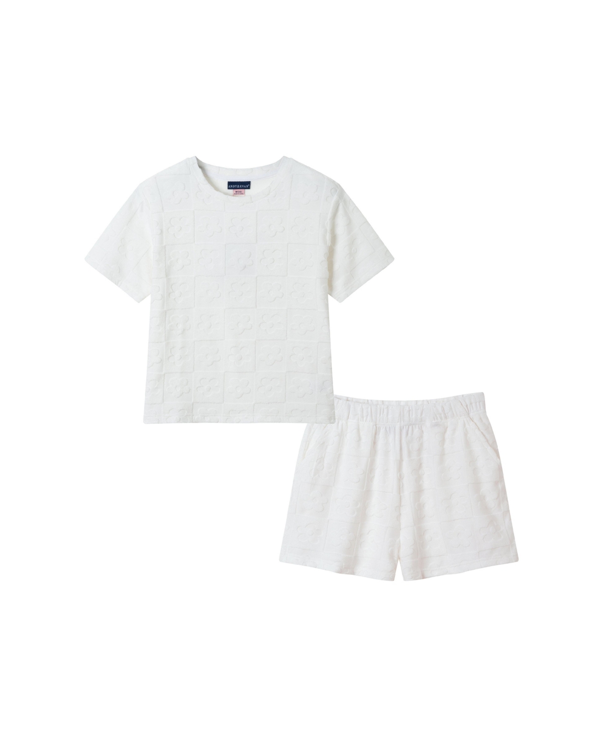 Andy & Evan Big Girls Toddler/Child Terry Short Set - White floral